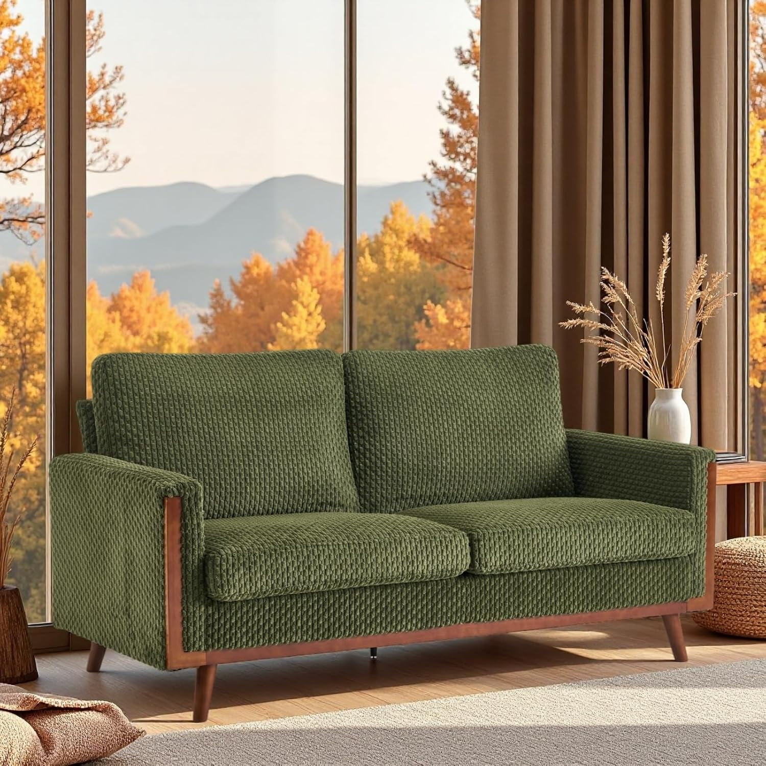 68' W Comfortable Mid Century Loveseat, Two Seater Sofa with Spring ...