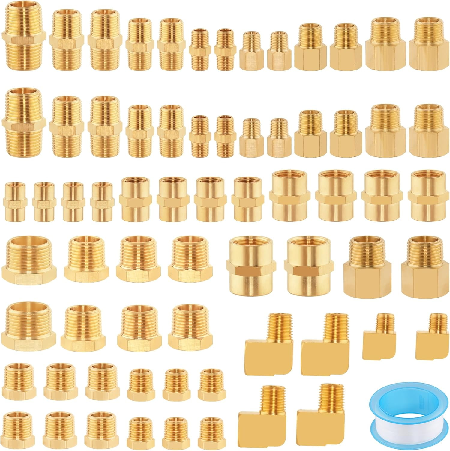 68 count Brass Pipe Fittings NPT ,Hex Nipple,Reducer Bushing,Hex ...