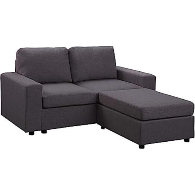 68 In Ryker Modern Chaise Loveseat And Ottoman Set Dark Gray Fabric
