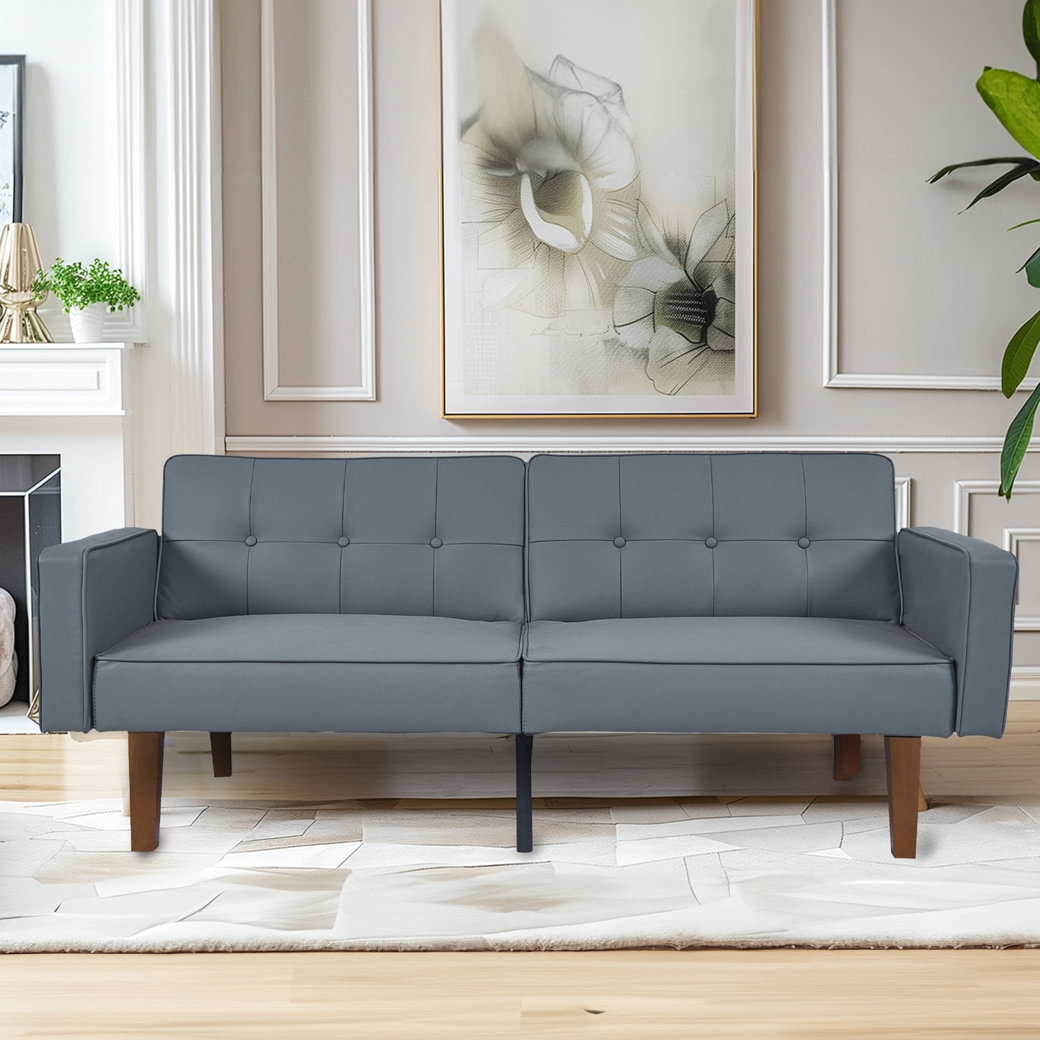 68 in. Soft Convertible Sofa Bed with Adjustable Backrest and Solid ...