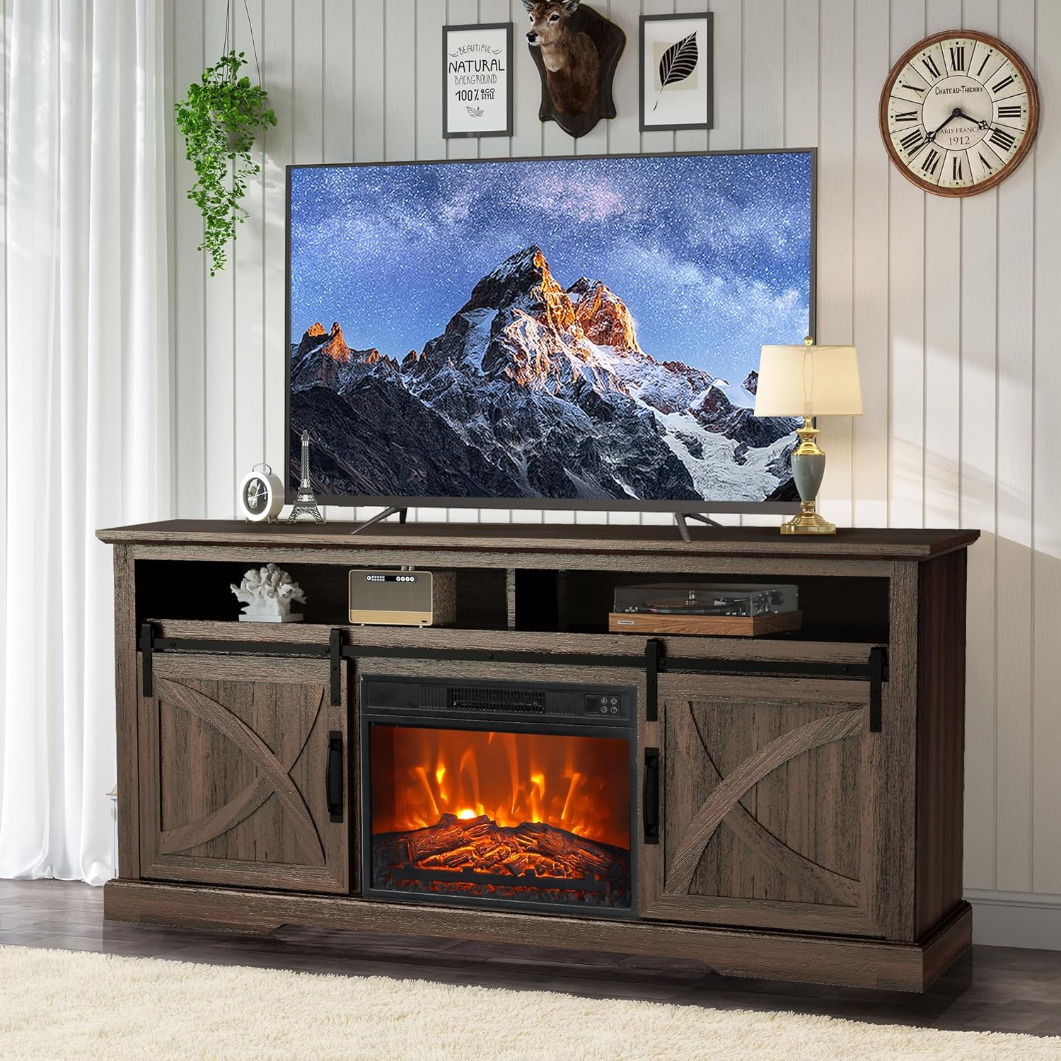 68 inch TV Stand with 24" Fireplace Inserts-Entertainment Center for ...