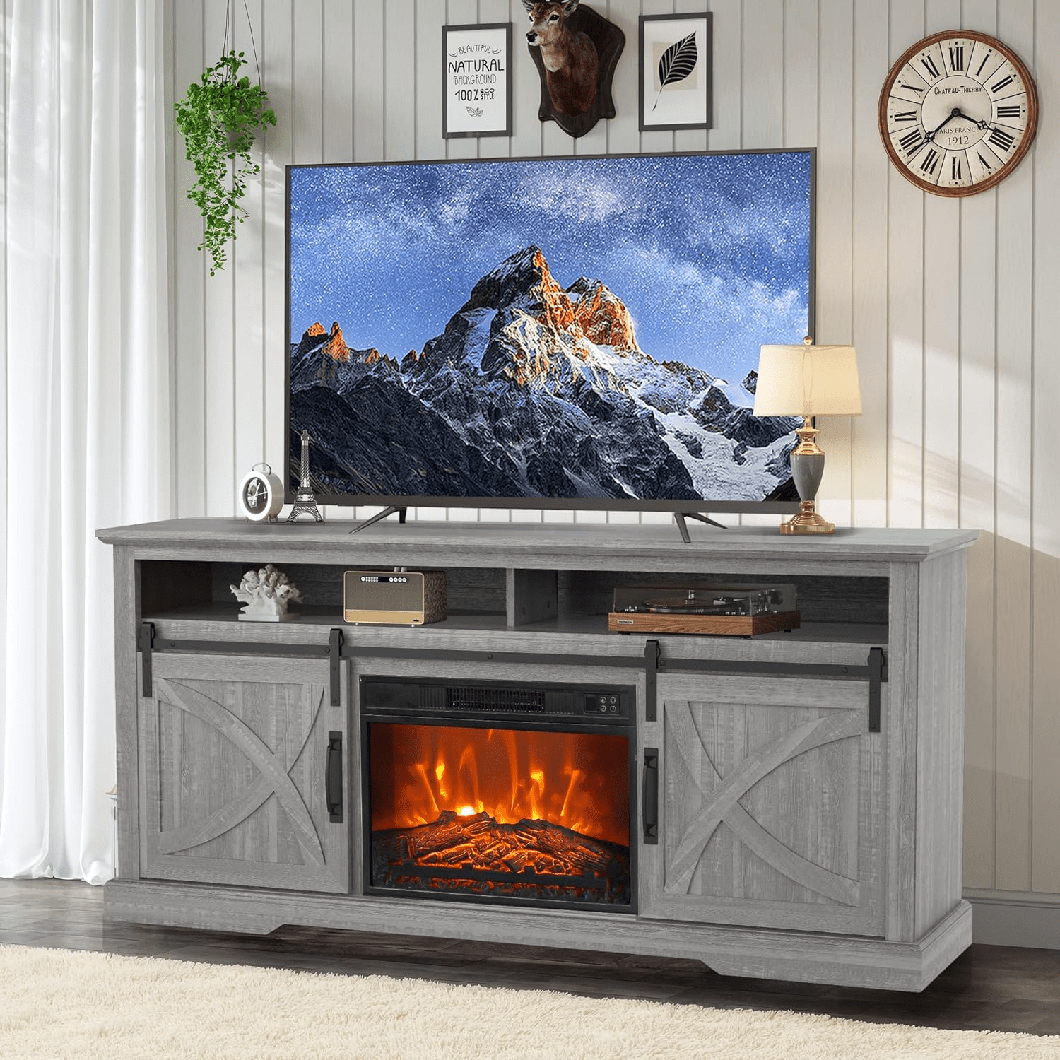 68 inch TV Stand with 24" Fireplace Inserts-Entertainment Center for ...