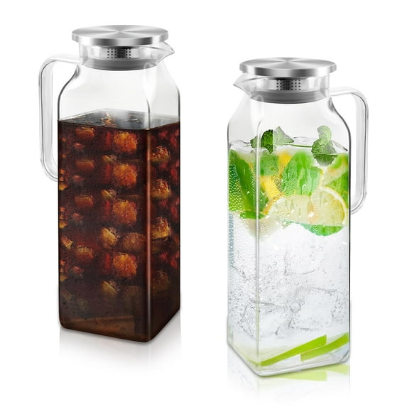 68 oz Square Glass Pitcher with Lid and Spout, 2 Quart Lightweight ...