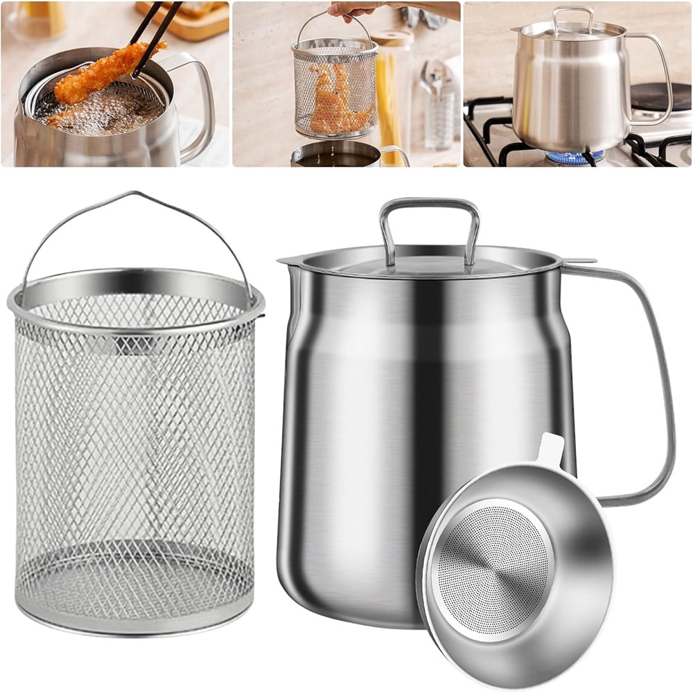 68 oz Stainless Steel Oil Filter Pot, Large Capacity Oil Strainer ...