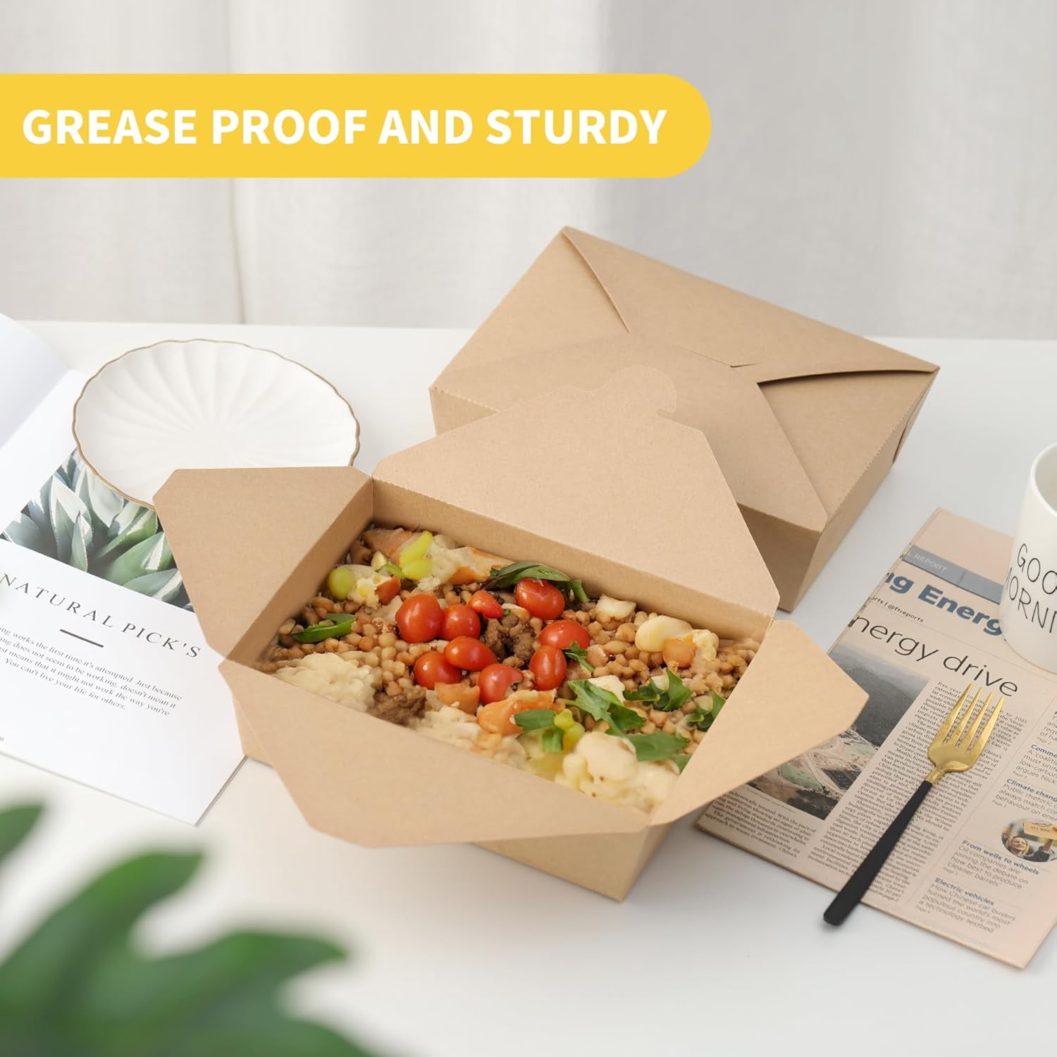 68 oz Take Out Food Containers 100 Pack, Disposable Kraft Paper To Go ...