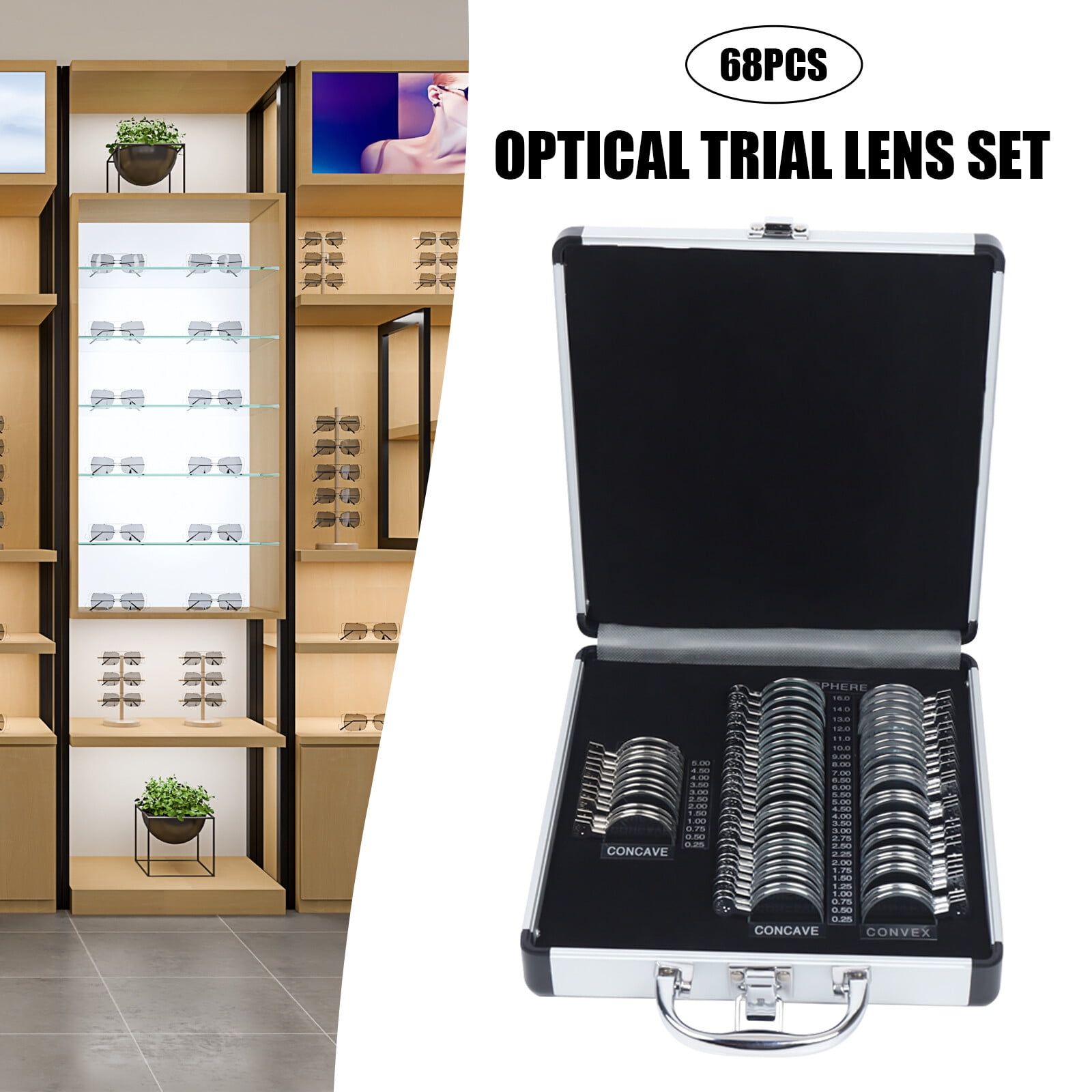 68 x Optical Trial Lens Set Silver Rim Ophthalmic Trial Lens Frame ...