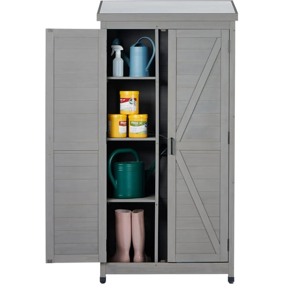 68''x33''x20'' Outdoor Wooden Storage Shed with Metal Top Tall Vertical ...