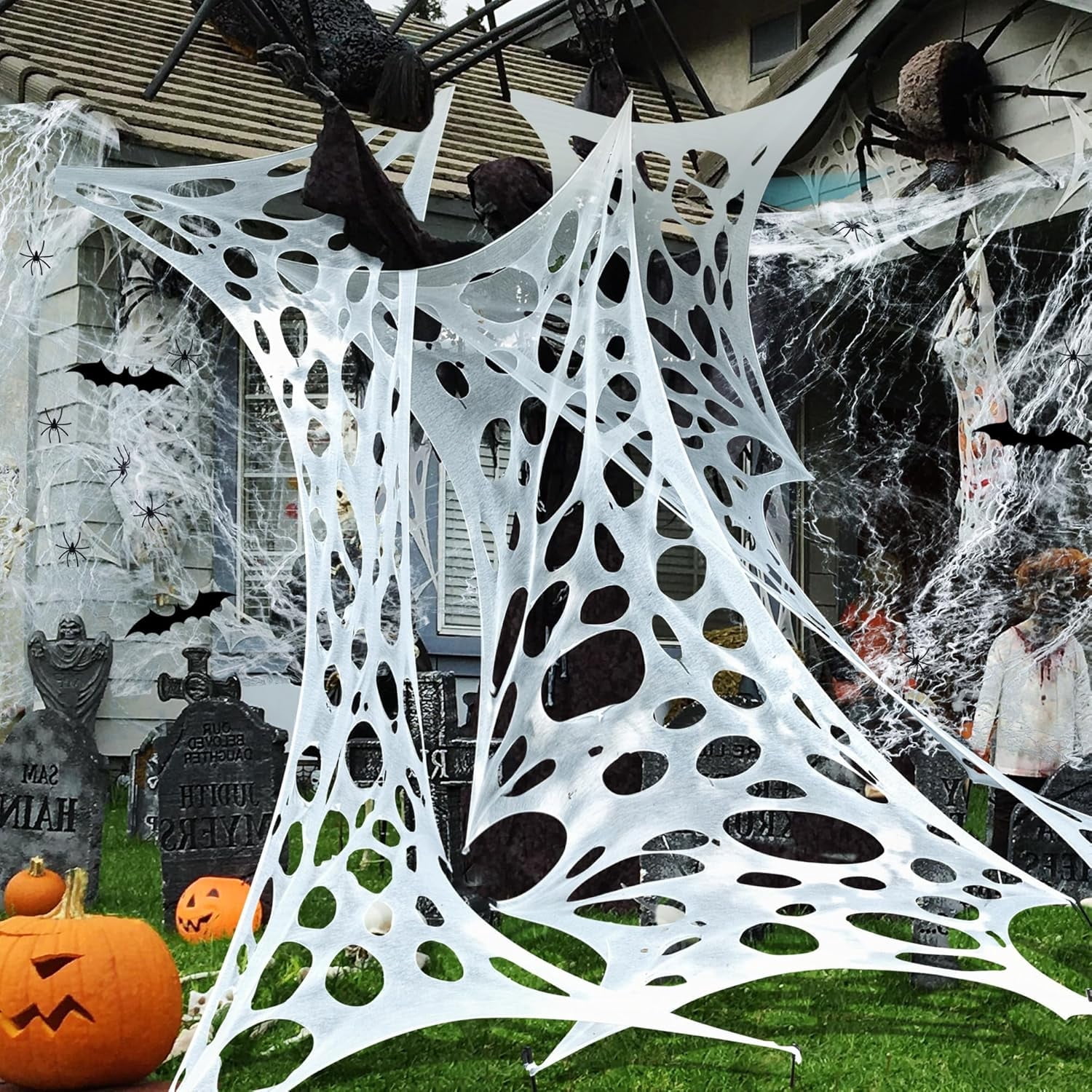 Ebaokuup Cuttable Elastic Spider Web 236x39 Inch (680 Sqft) Halloween ...