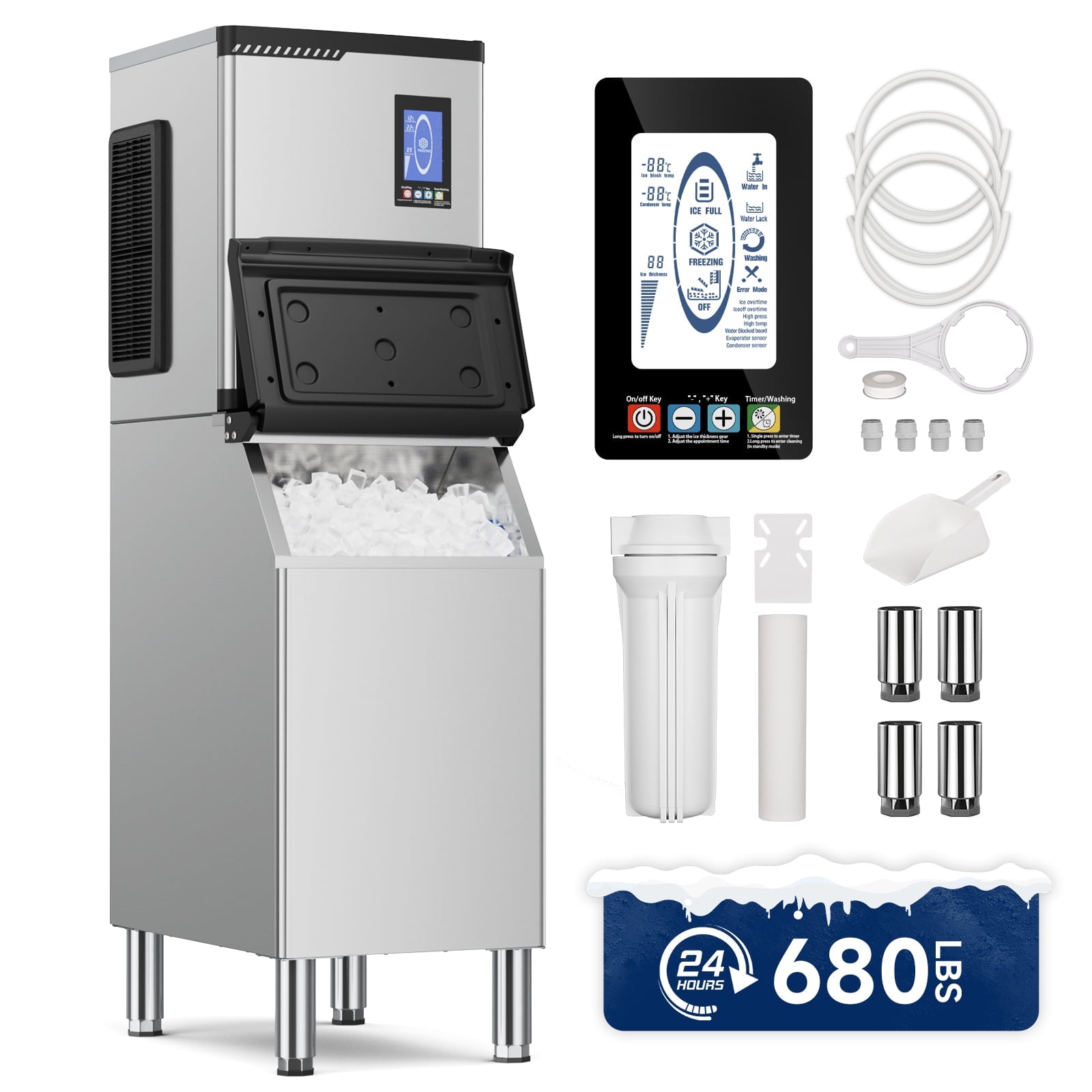 Ecojoy 680 lb. /24H Commercial Freestanding Ice Maker in Silver ...