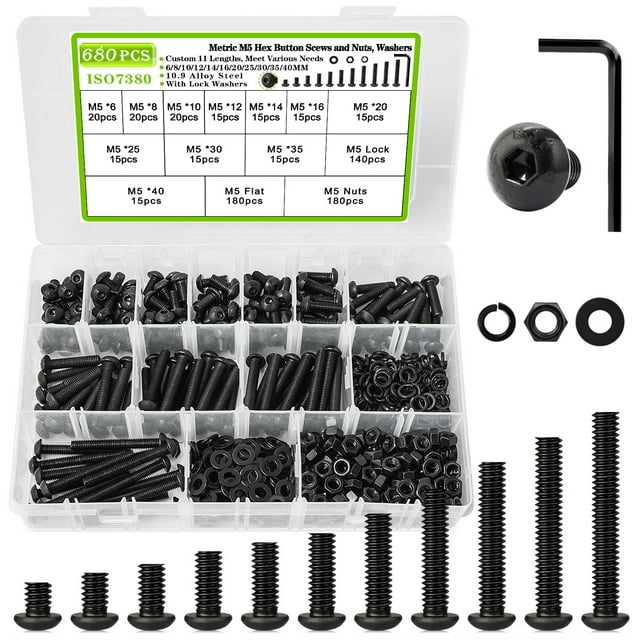680pcs M5 Button Head Hex Socket Cap Machine Screws, 12.9 Alloy Steel ...