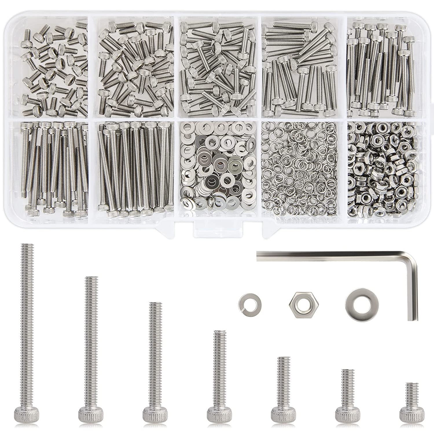 681Pcs M2 Button Head Socket Cap Screws, 304 Stainless Steel Bolts and ...
