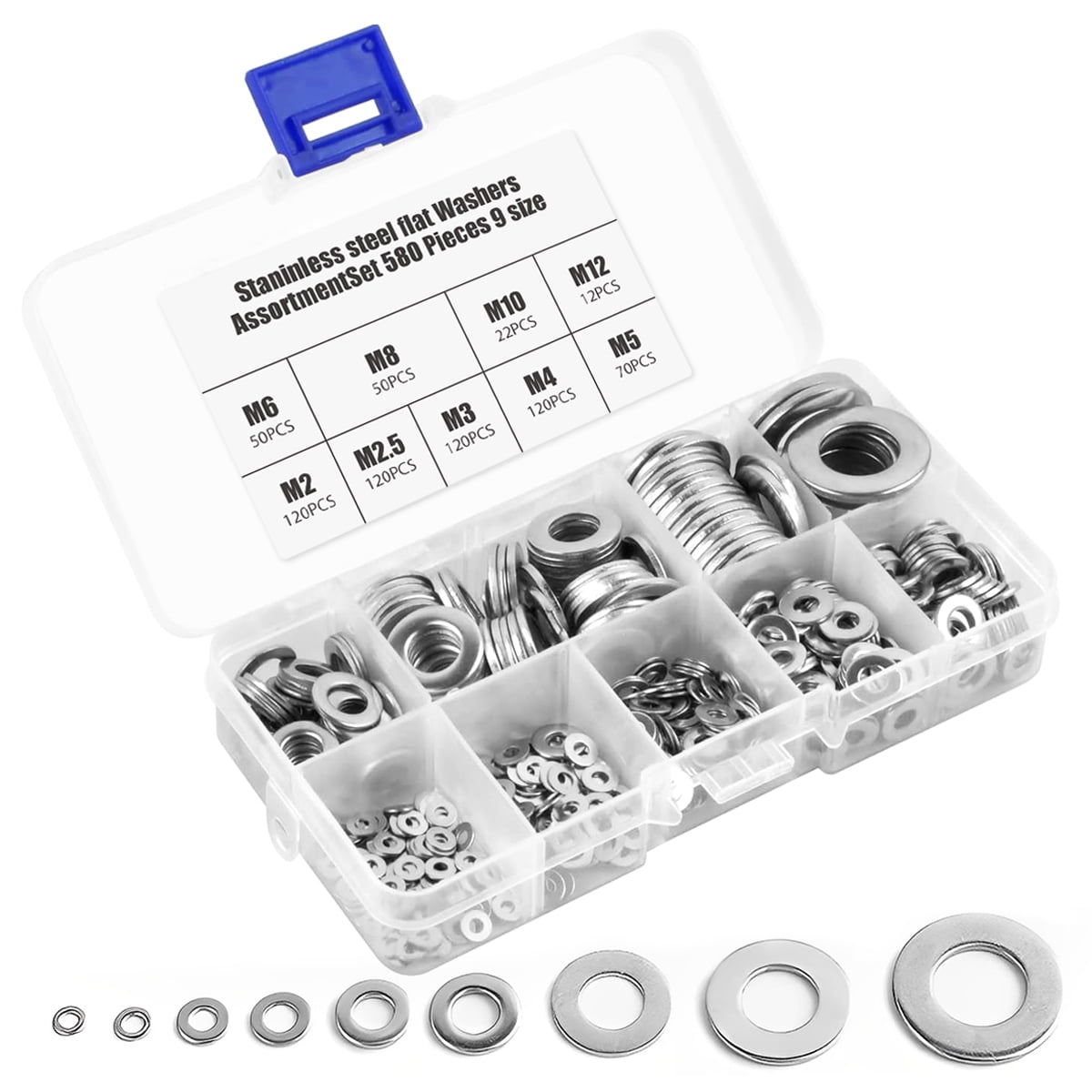 684Pcs Flat Washer Stainless Steel Washers Assorted M2 M2.5 M3 M4 M5 M6 ...