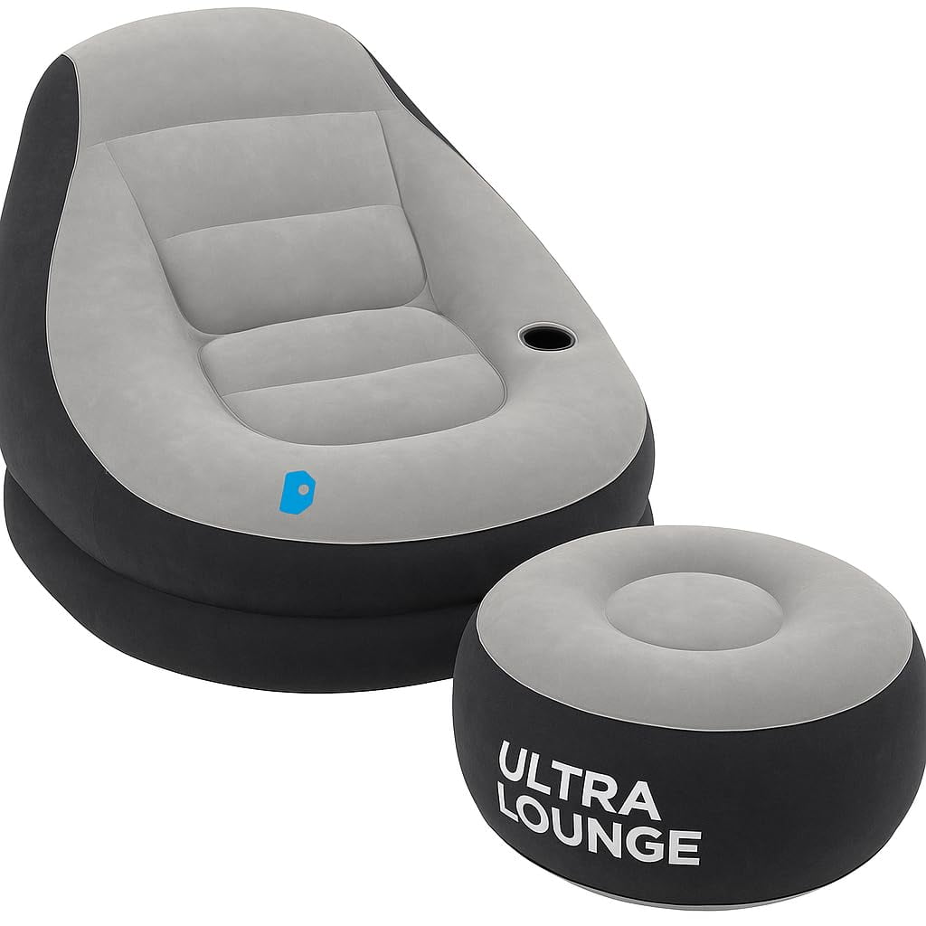 68564EP Ultra Lounge Inflatable Chair with Ottoman Foot Rest – Built-in ...