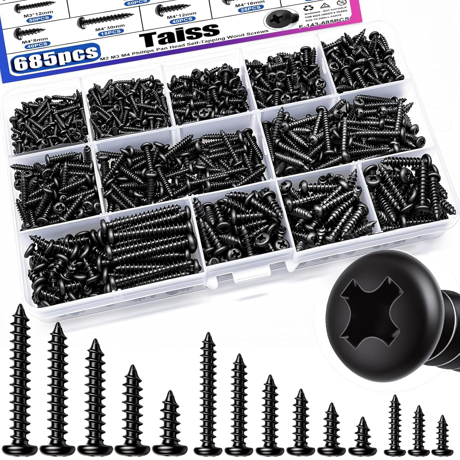 685PCS M2 M3 M4 Phillips Pan Head Self Tapping Wood Screws Assortment ...