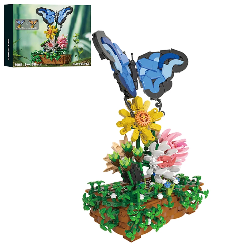 686PCS Butterfly Pot Plant Building Blocks Insect Bonsai Model Bricks ...