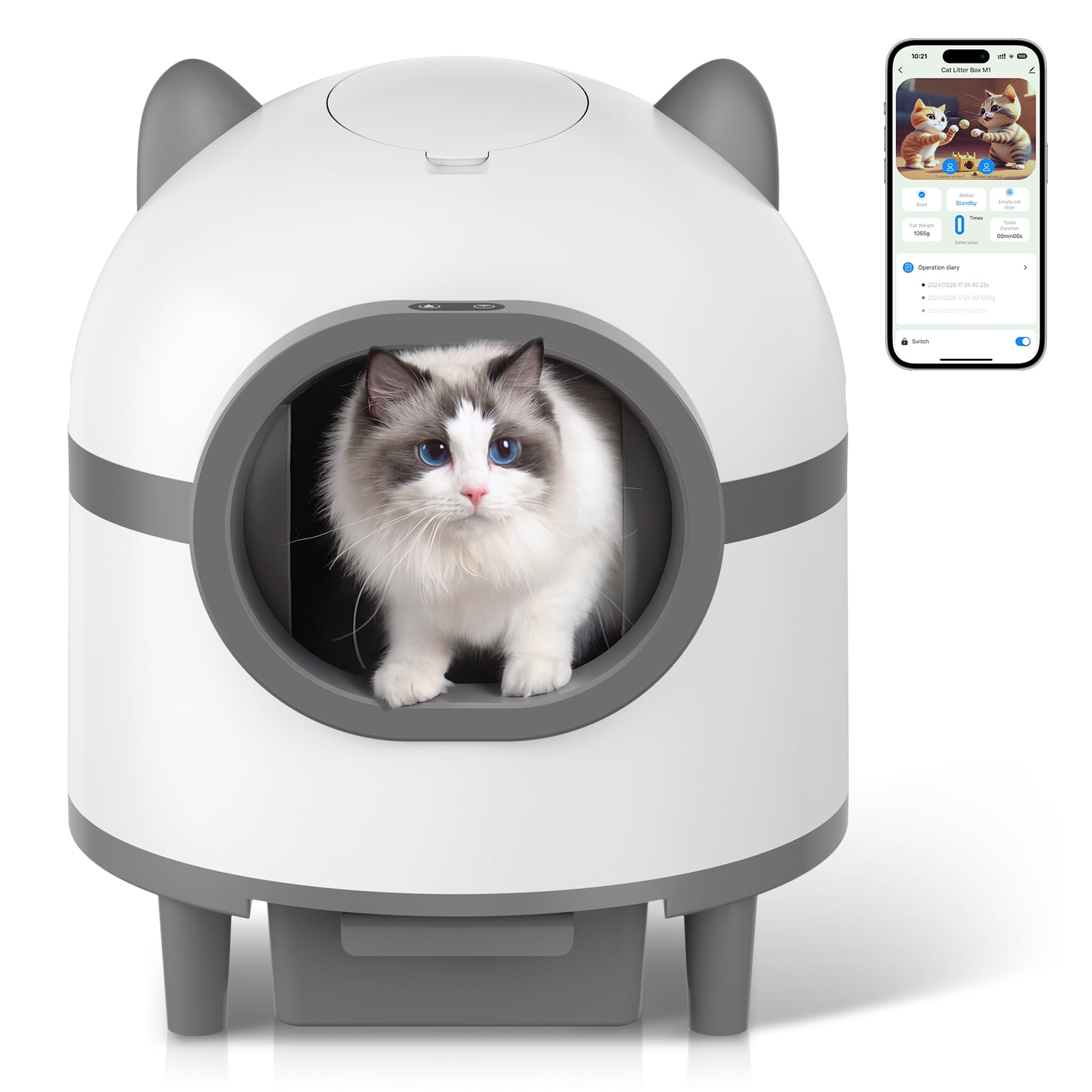 68L Self-Cleaning Smart Automatic Cat Litter Box with Wifi APP Control ...
