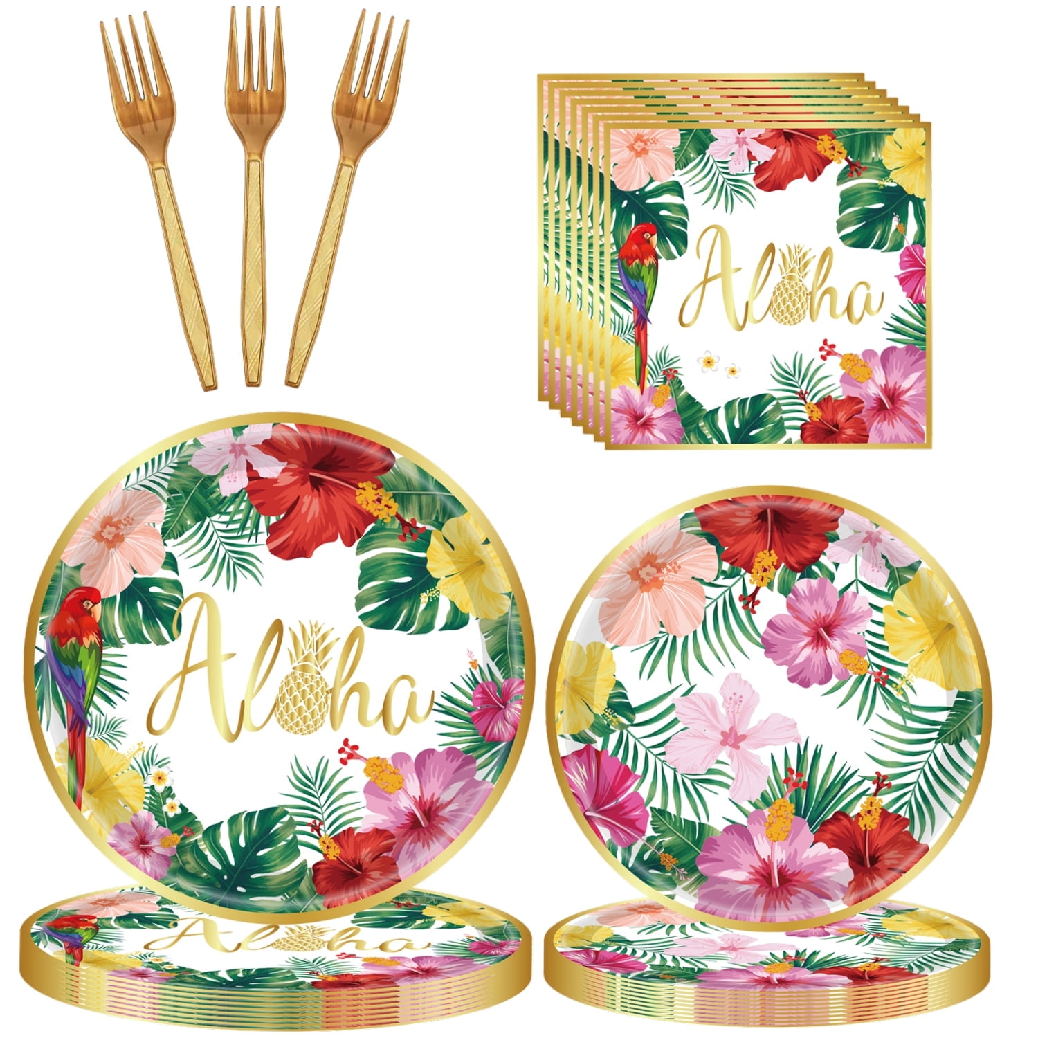 68PCS Hawaiian Luau Party Supplies Tropical Tableware Set Serves 16 ...
