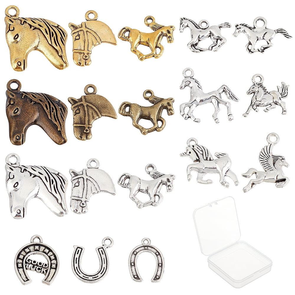 68Pcs 10 Style Tibetan Style Alloy Pendant Horse Horseshoe Pendant ...