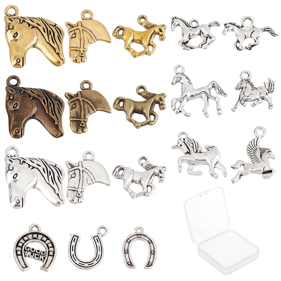 68Pcs 10 Style Tibetan Style Alloy Pendant Horse Horseshoe Pendant ...