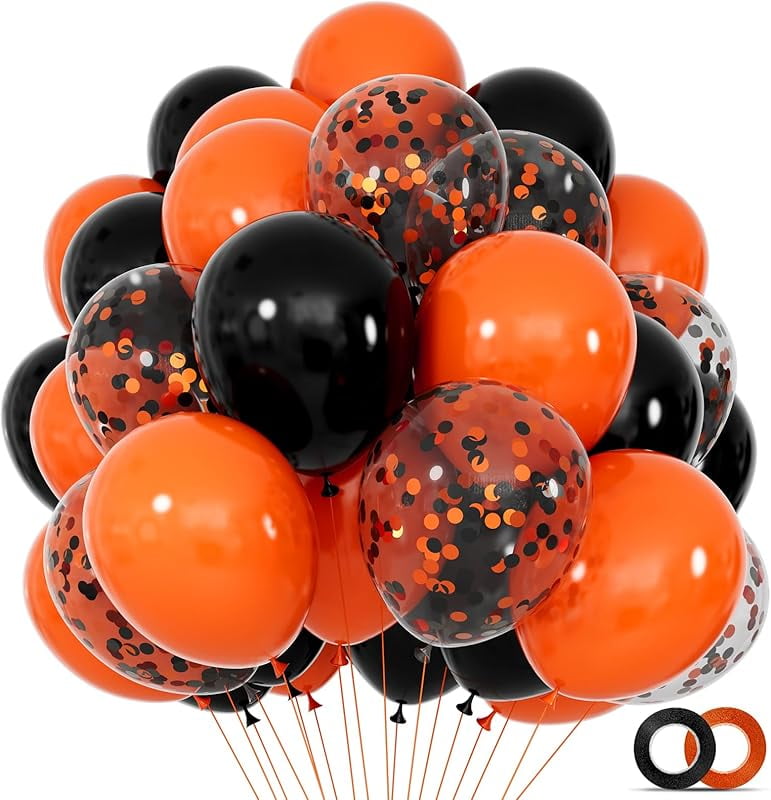 68Pcs Black and Orange Balloons, 12 inch Orange Black Latex Balloon Set ...