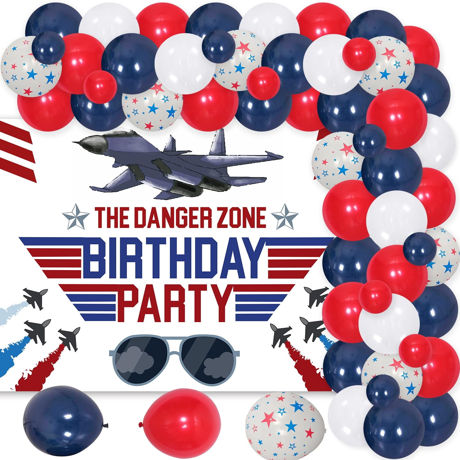 68Pcs Fighter Jet Birthday Decorations for Boys Red Blue Balloons ...