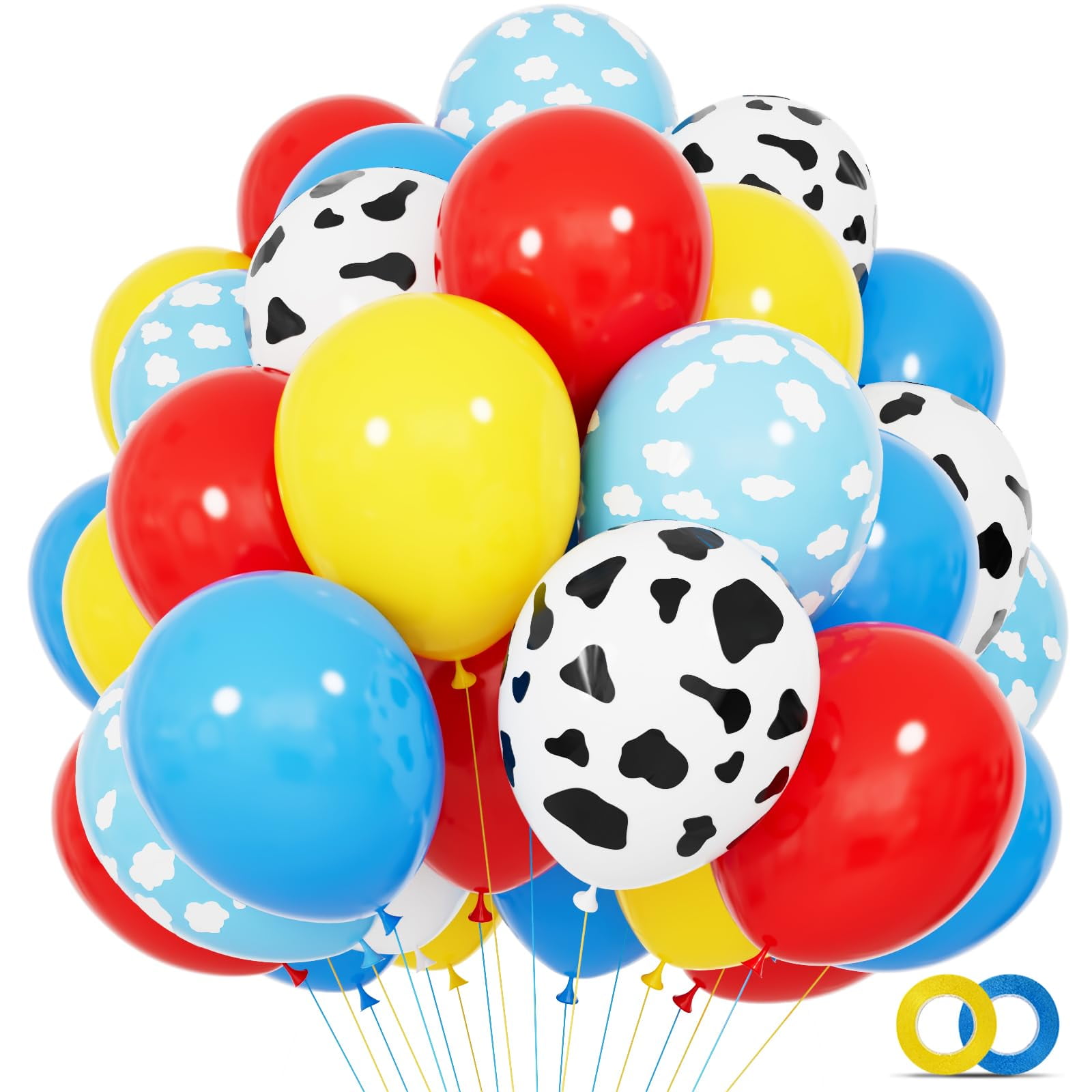 68Pcs Red Yellow Blue Balloons 12 BSL1 Inch, Light Blue Cloud Print Balloons, Cow Print Balloon ...