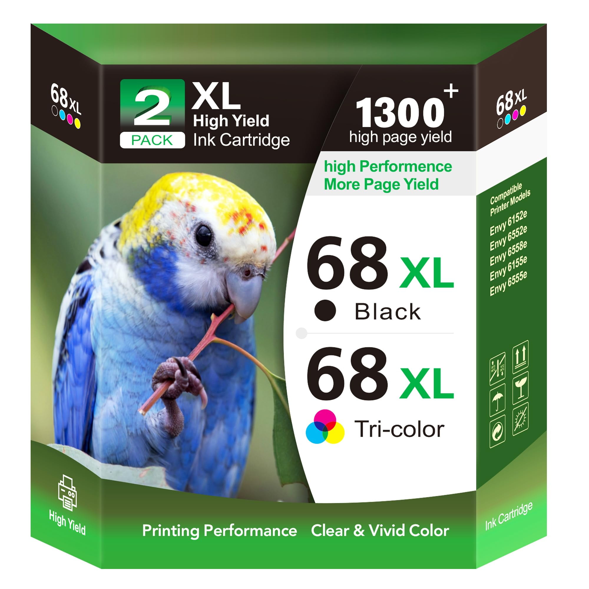 68XL Ink Cartridge 2-Pack, High Yield Black and Color Replacement for ...
