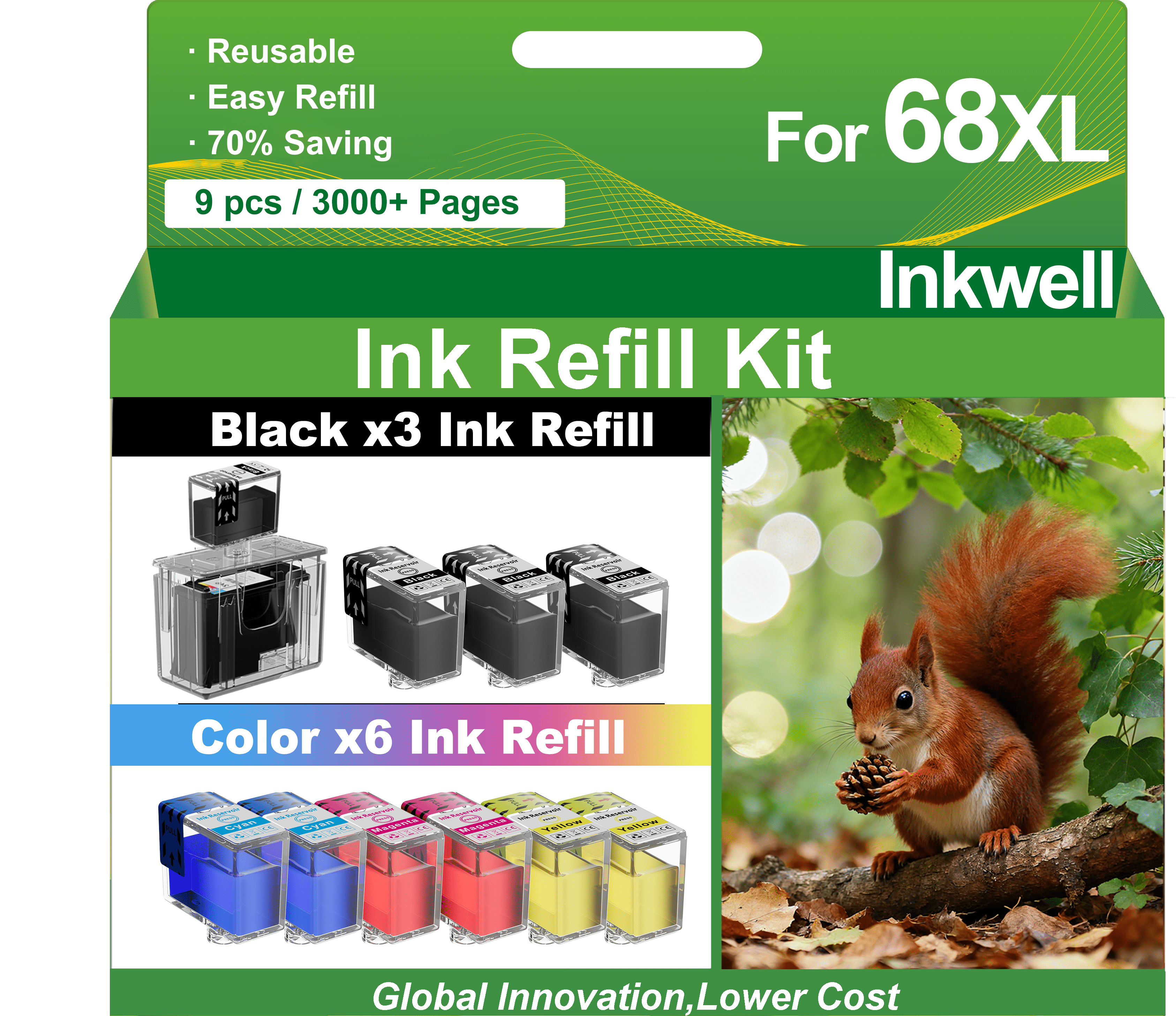 68XL Ink Refill Kit for 68 Ink Cartridges for Envy 6555e 6155e Ink ...