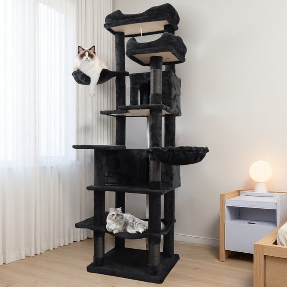 68in Tall Multi-Level Green Cat Tree with Hammocks, Hanging Basket, Cat ...