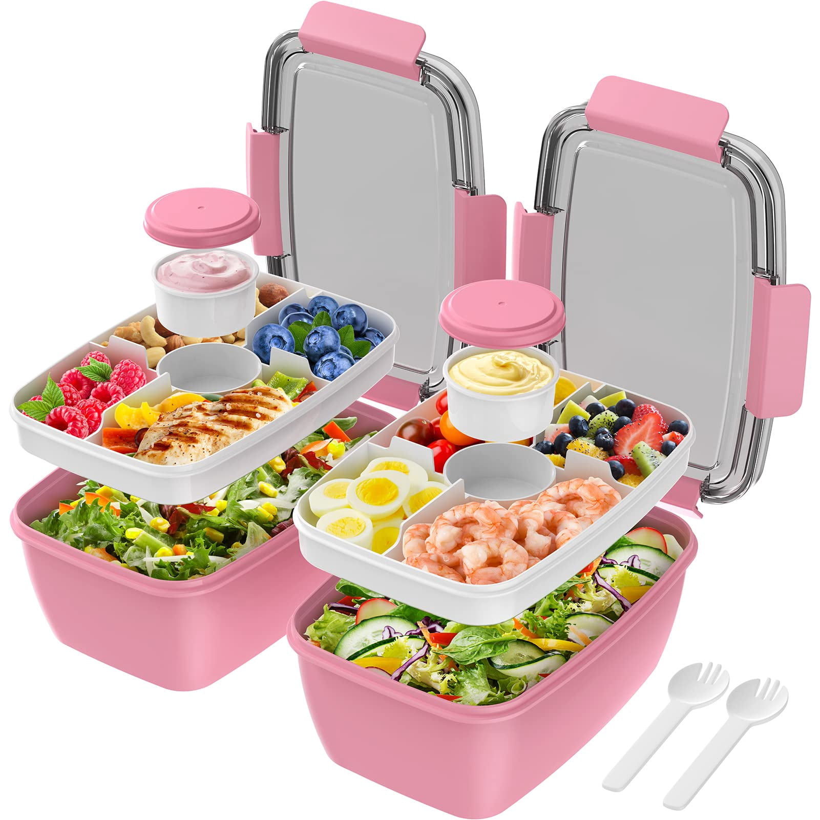 68oz 2Pack-Pink Bento Box Salad Lunch Container - Walmart.com