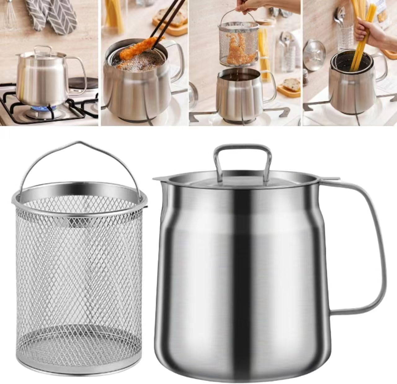 68oz 304 Stainless Steel Oil Filter Pot,Large Capacity Versatile Oil ...