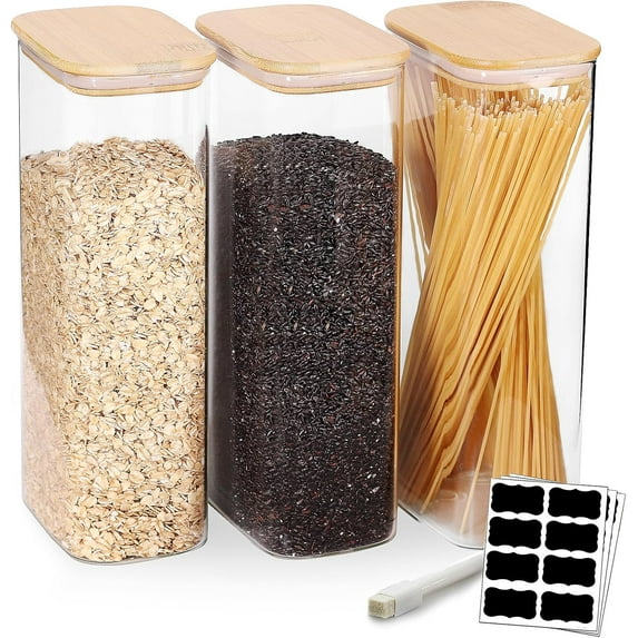 68oz Glass Storage Containers Set of 3 with Lids, Ideal for Pasta ...