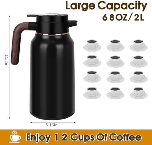 68oz Thermal Coffee Carafe, Stainless Steel Carafes for Hot Liquids 24 ...