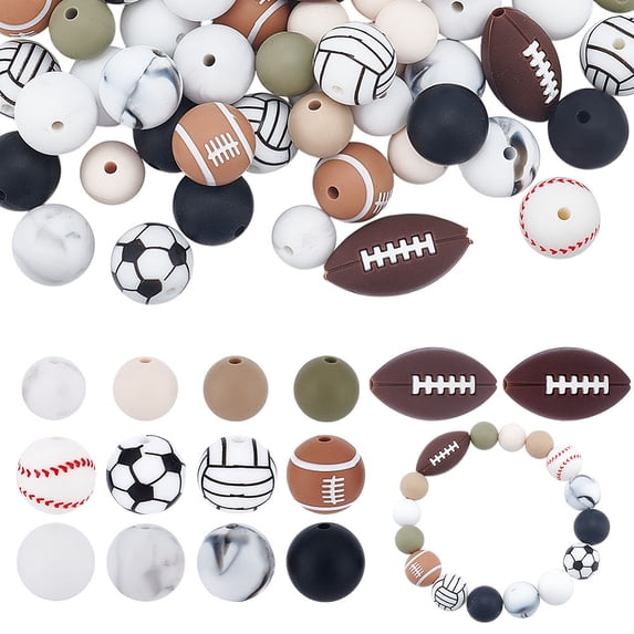 68pcs 14 styles Food Grade Eco-Friendly Silicone Beads Sports Theme ...