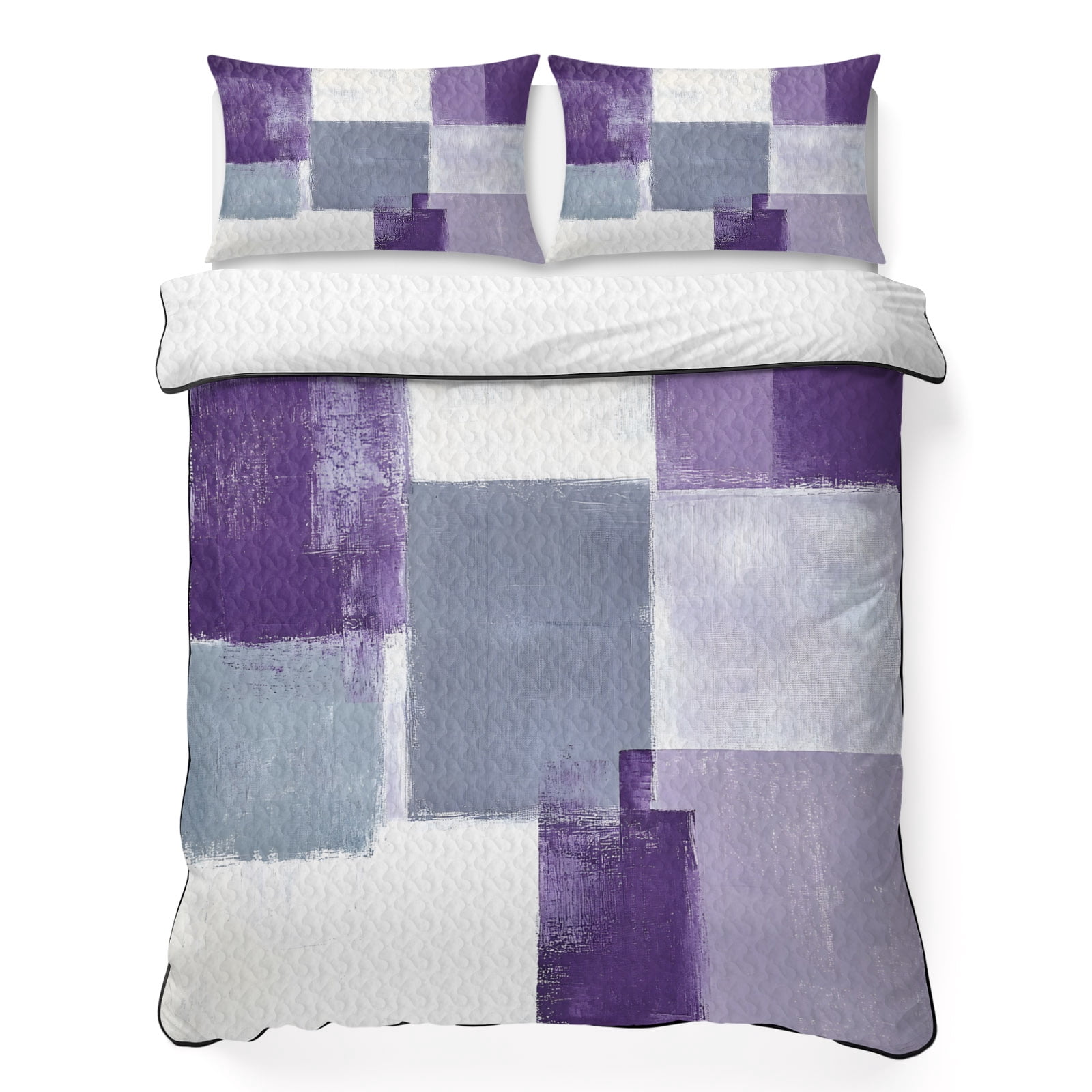 Twin Quilt Bedding Set Abstract Geometric Purple Color Block Breathable ...