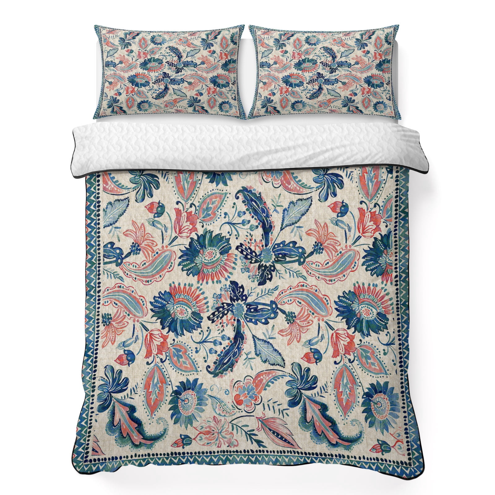Twin Quilt Bedding Set Abstract Paisley Flower Leaves Texture ...