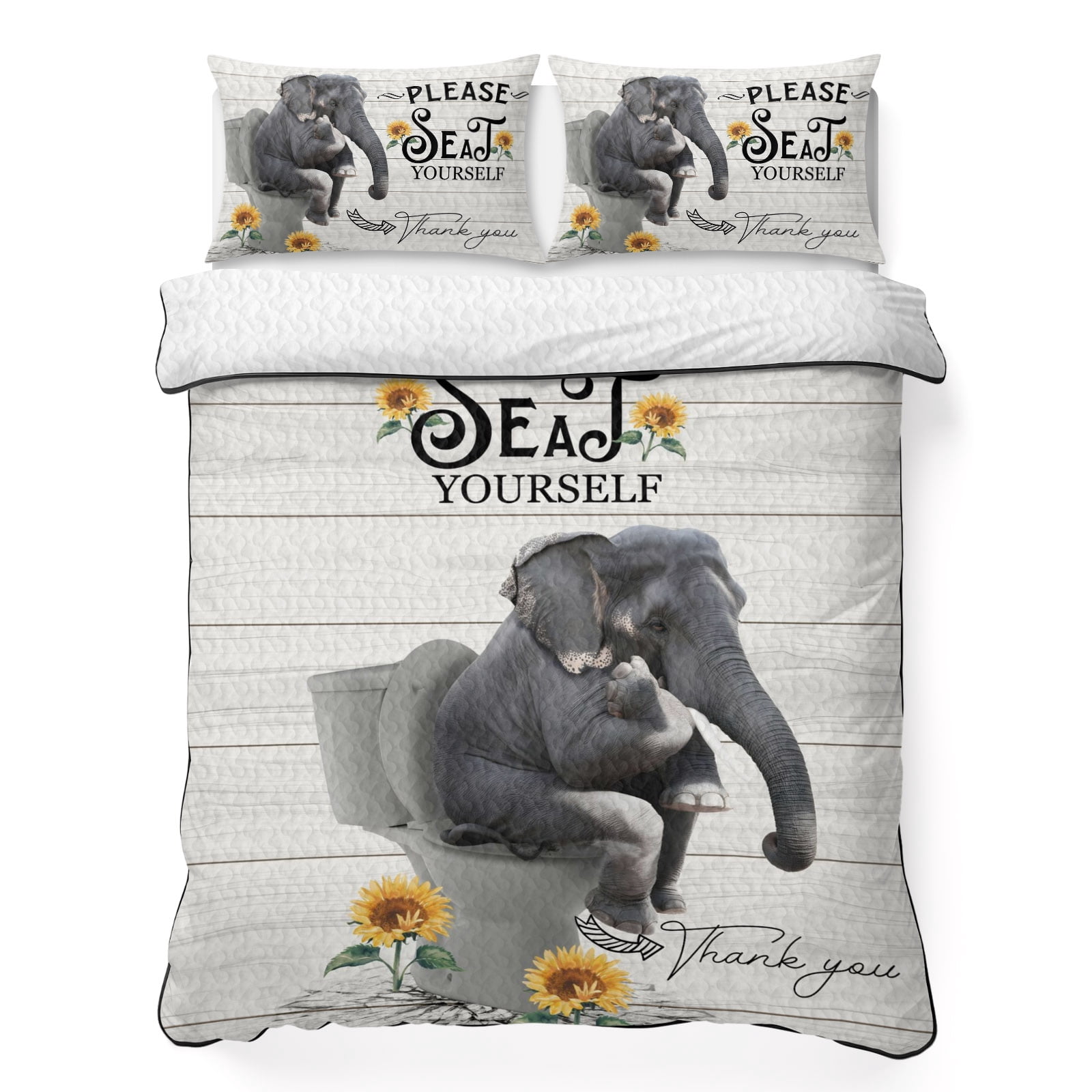 Twin Quilt Bedding Set Animal Elephant Sitting on Toilet Breathable ...