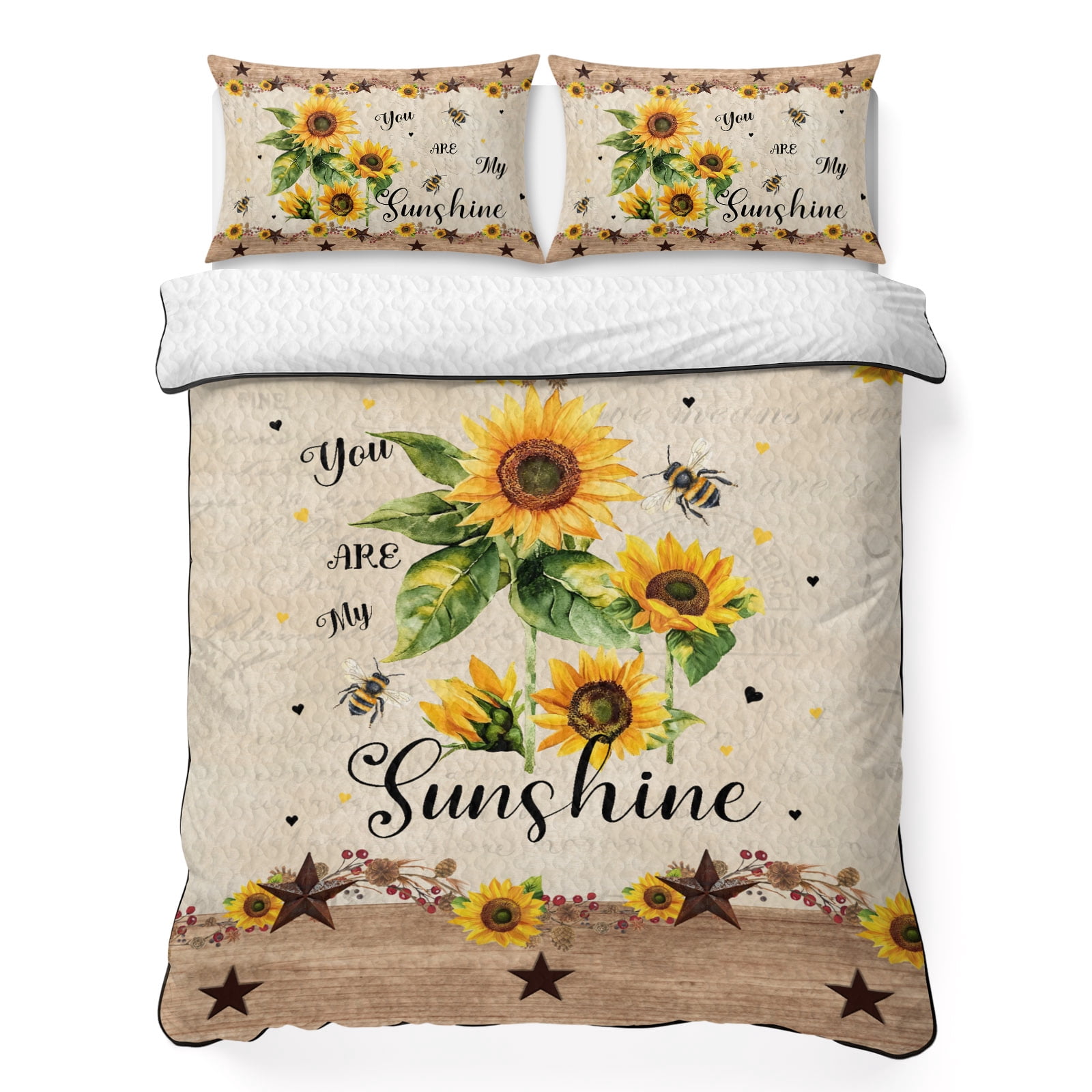 Twin Quilt Bedding Set Farm Watercolor Sunflower Bee Breathable Summer ...