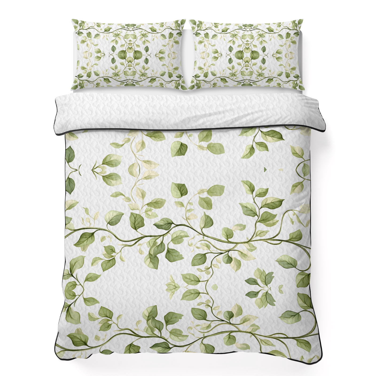 Twin Quilt Bedding Set Garden Plant Leaves Breathable Summer Cooling ...