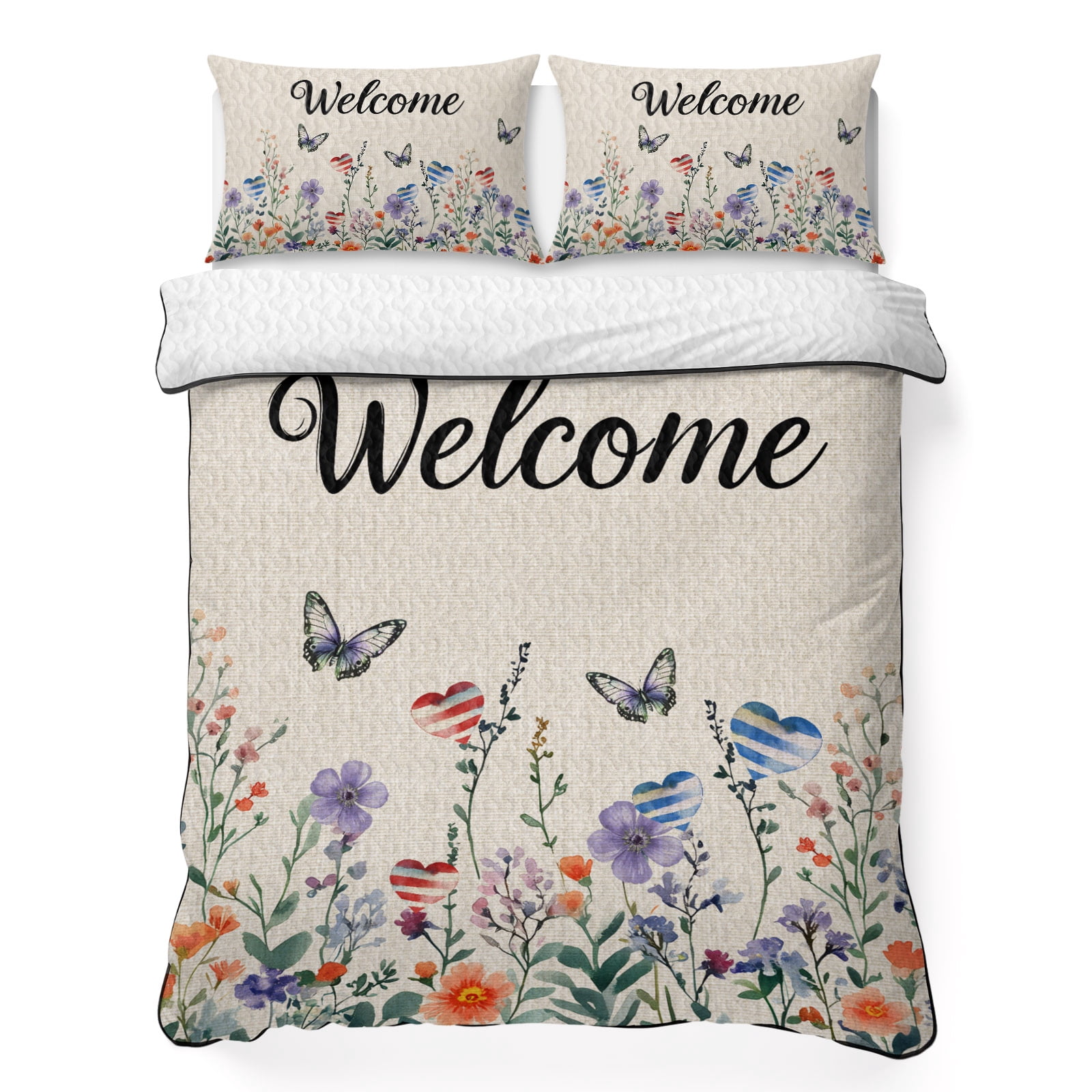 Twin Quilt Bedding Set Love Flower Leaf Plant Independence Day ...