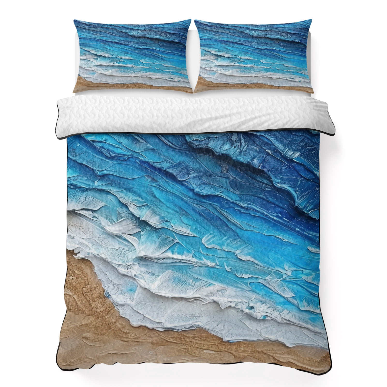 Twin Quilt Bedding Set Ocean Beach Abstract Wave Oil Painting Style ...