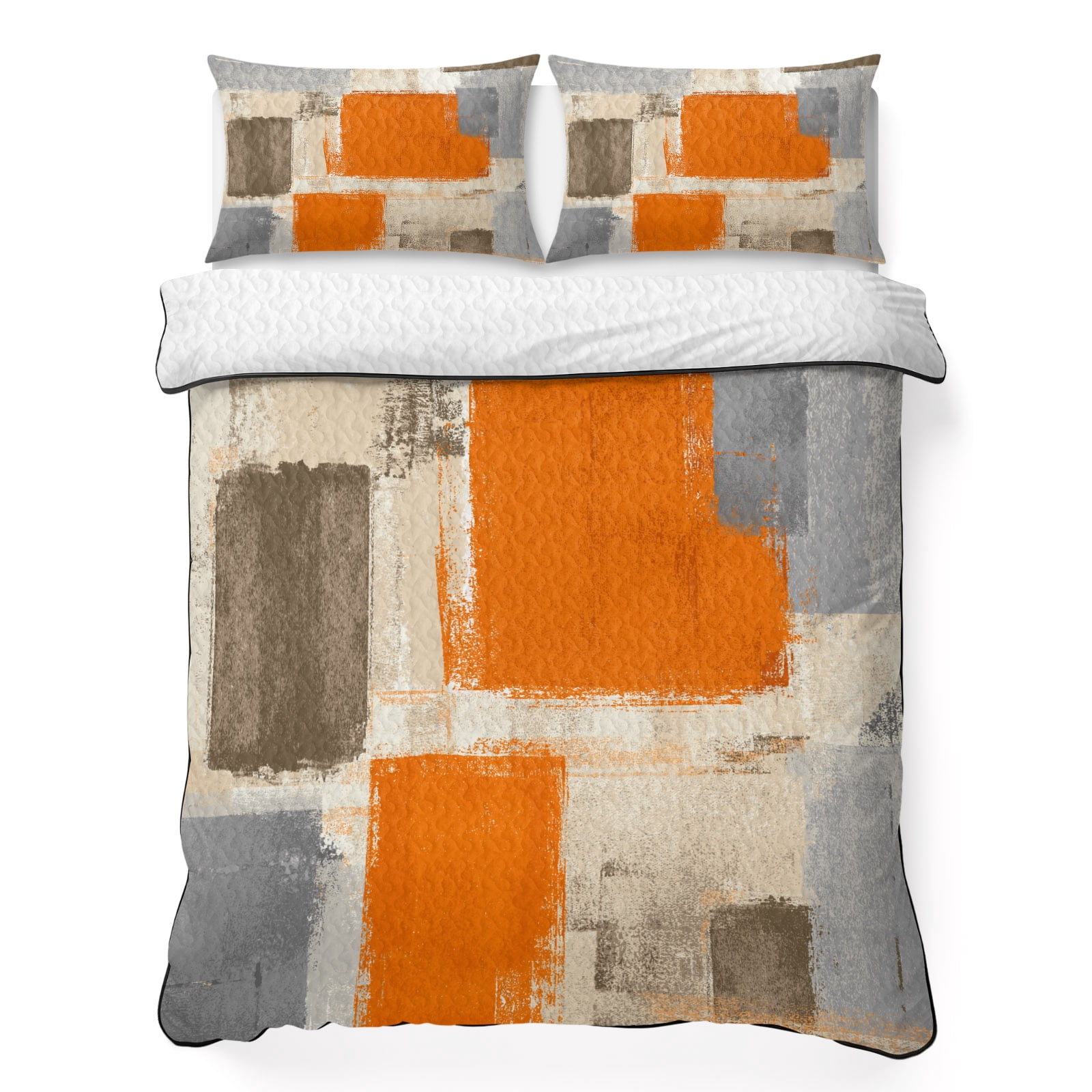 Twin Quilt Bedding Set Orange Watercolor Oil Painting Style Breathable ...