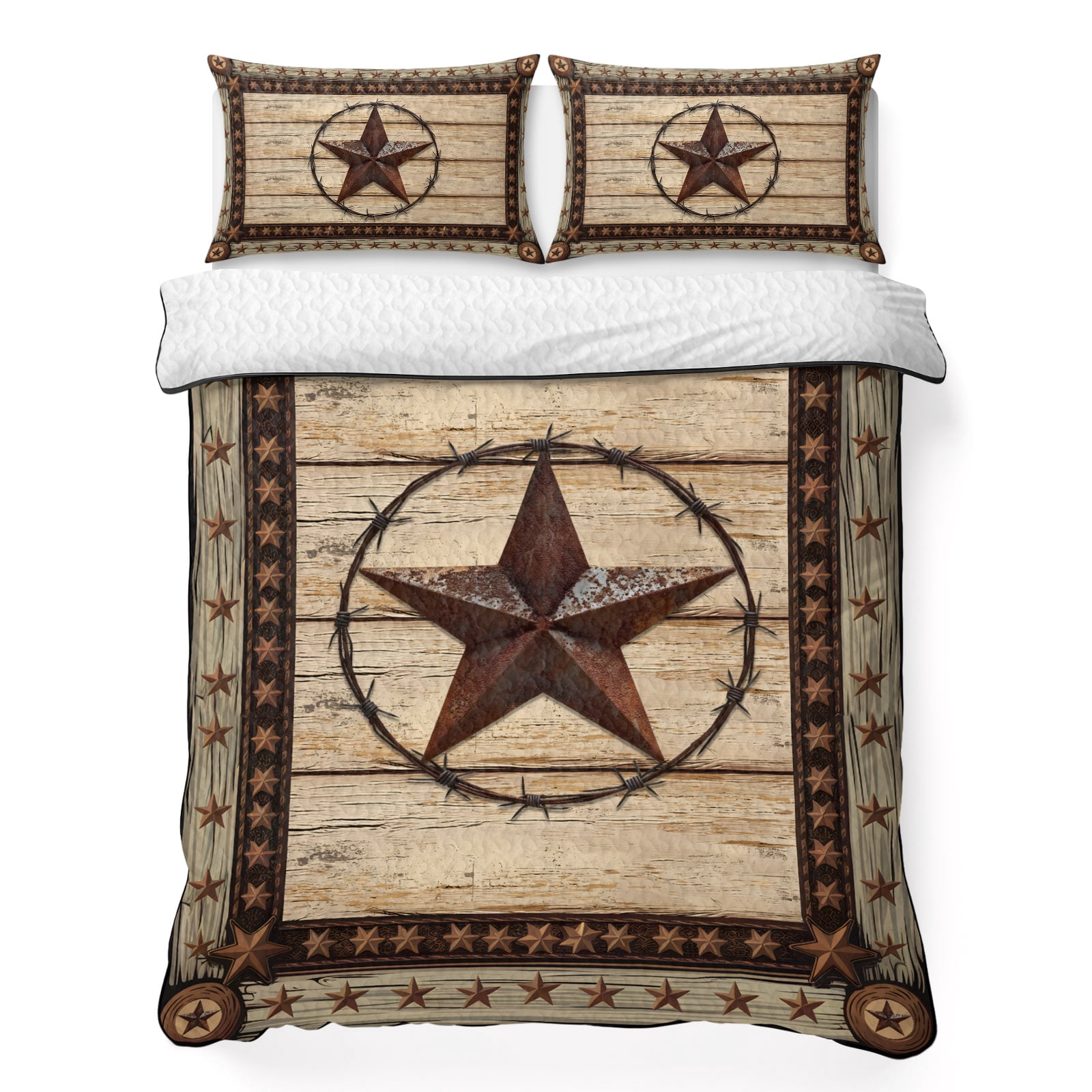 Twin Quilt Bedding Set Retro Rustic Texas Country Star Breathable ...
