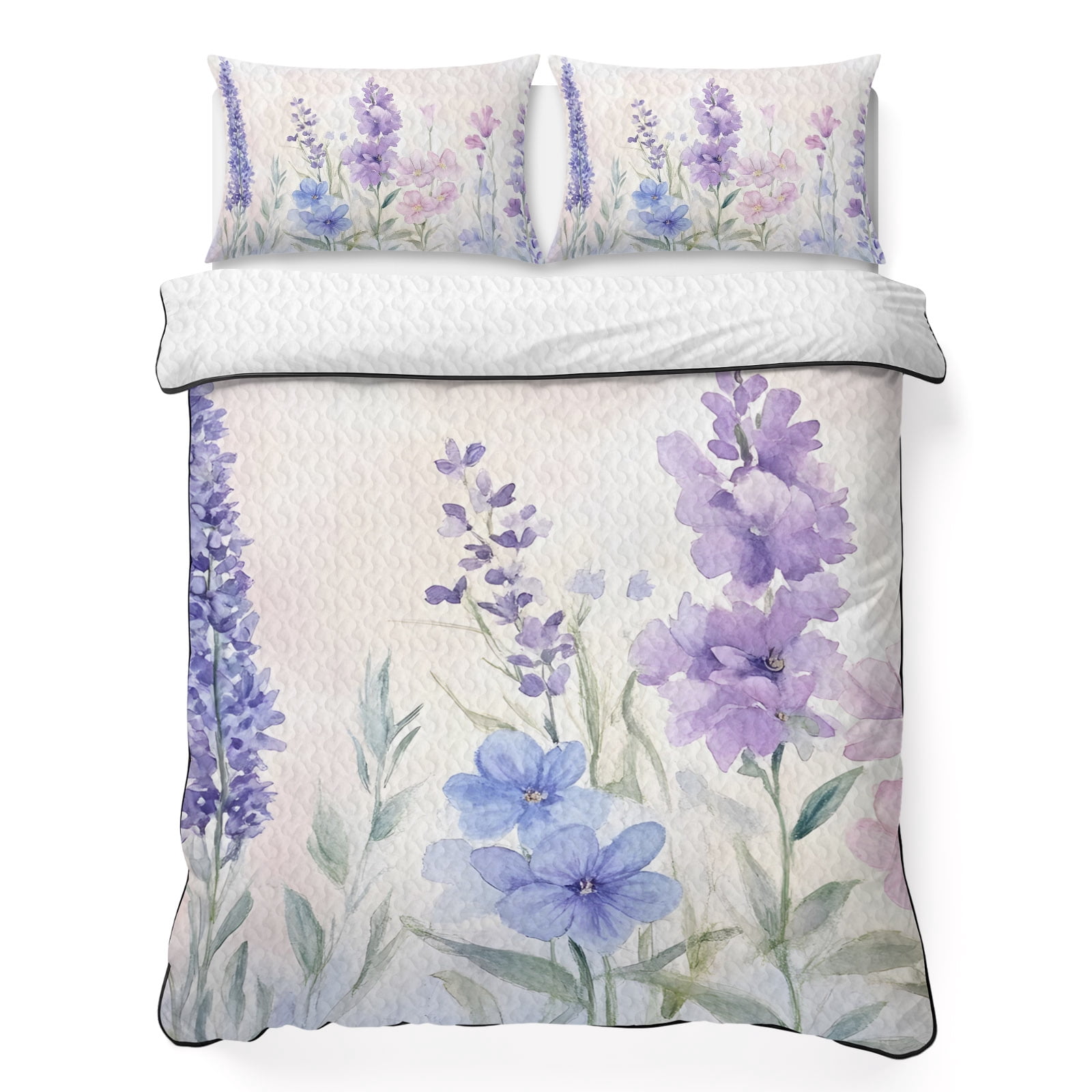 Twin Quilt Bedding Set Spring Colorful Lavender Flower on White ...