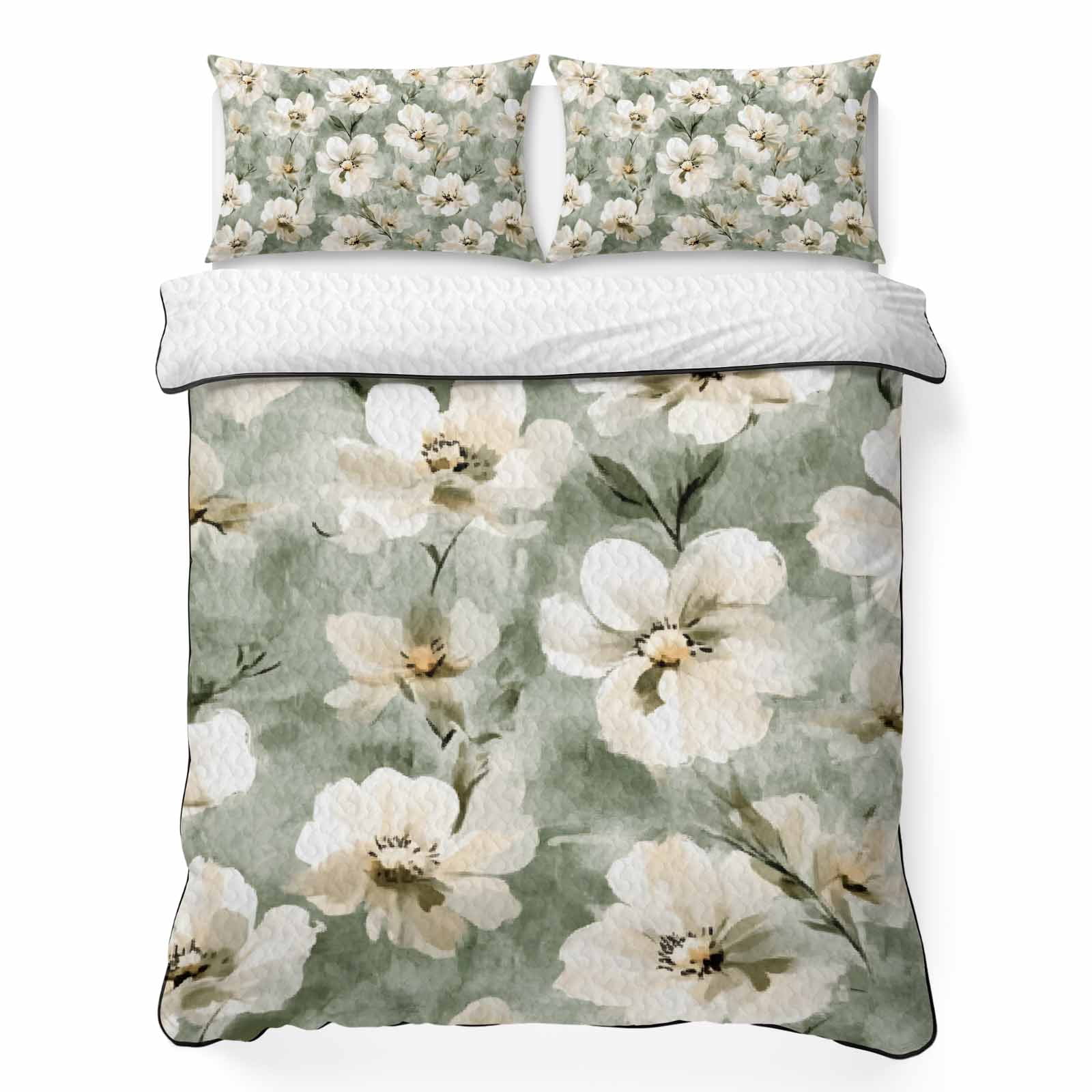 Twin Quilt Bedding Set Spring Waterclor Blooming Floral Breathable ...