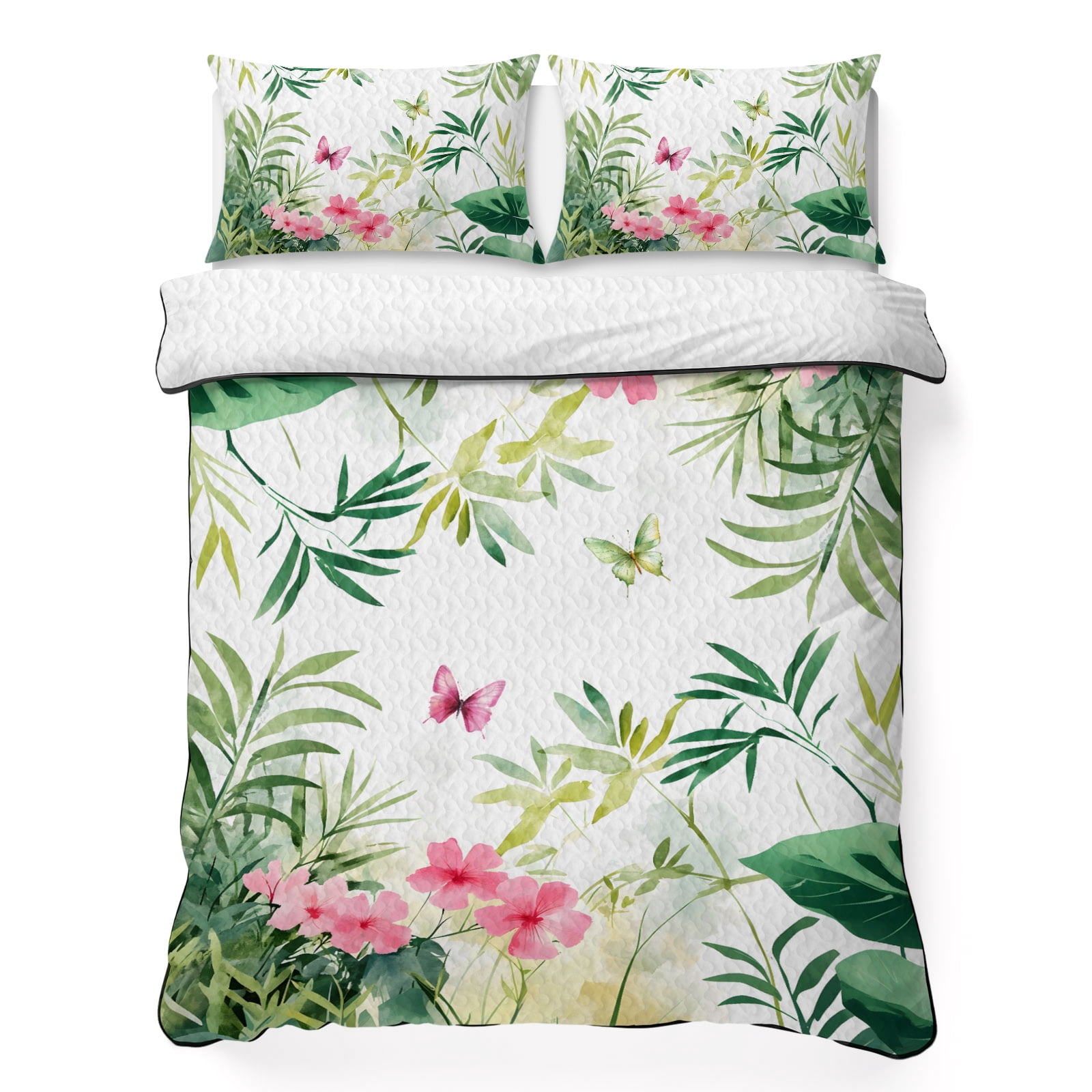 Twin Quilt Bedding Set Summer Green Leaf Tropical Plant Breathable ...