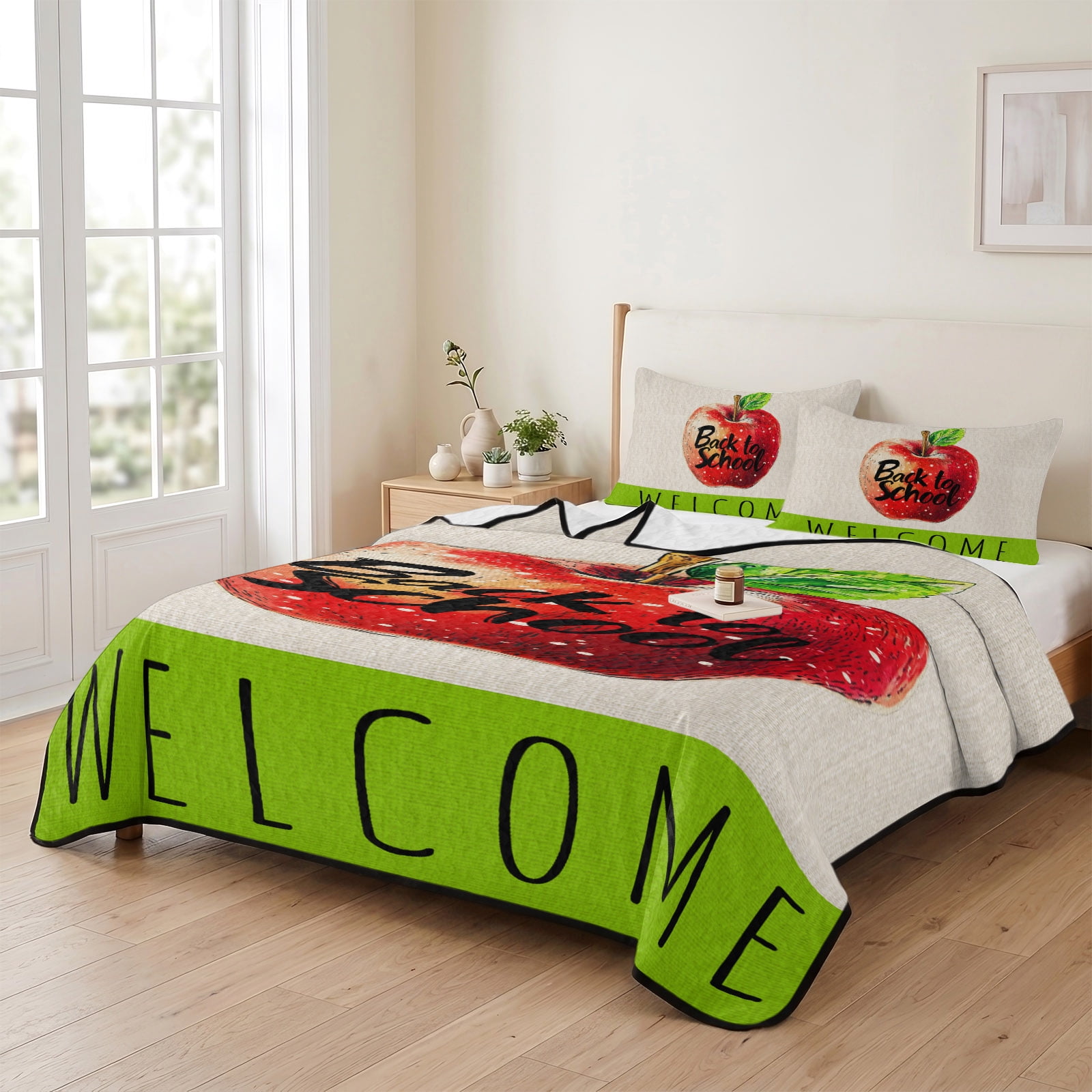 68x98in Quilt Bedding Set, Back to School Words Lightweight Coverlet ...