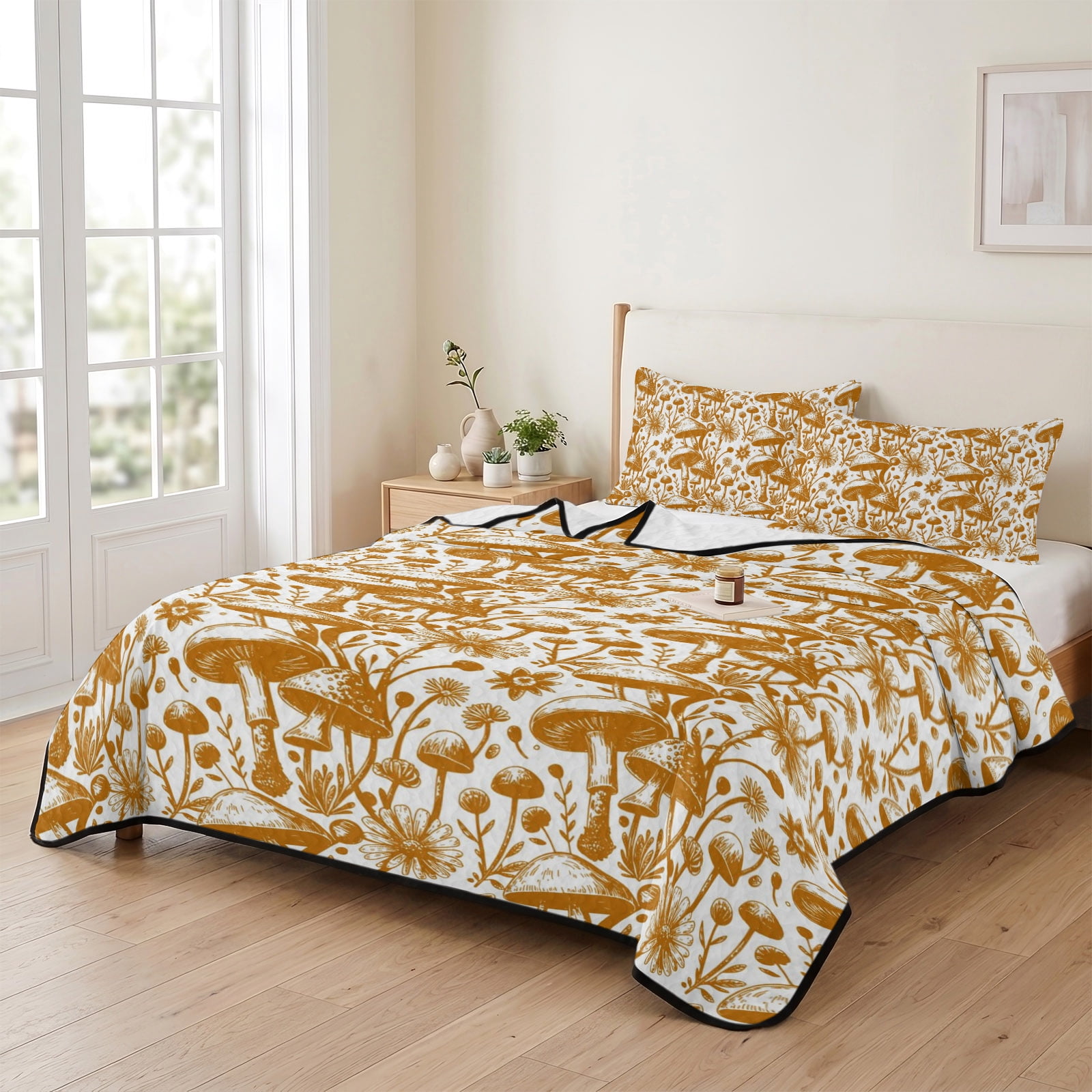 68x98in Quilt Bedding Set, Country Thanksgiving Mushroom Lightweight ...
