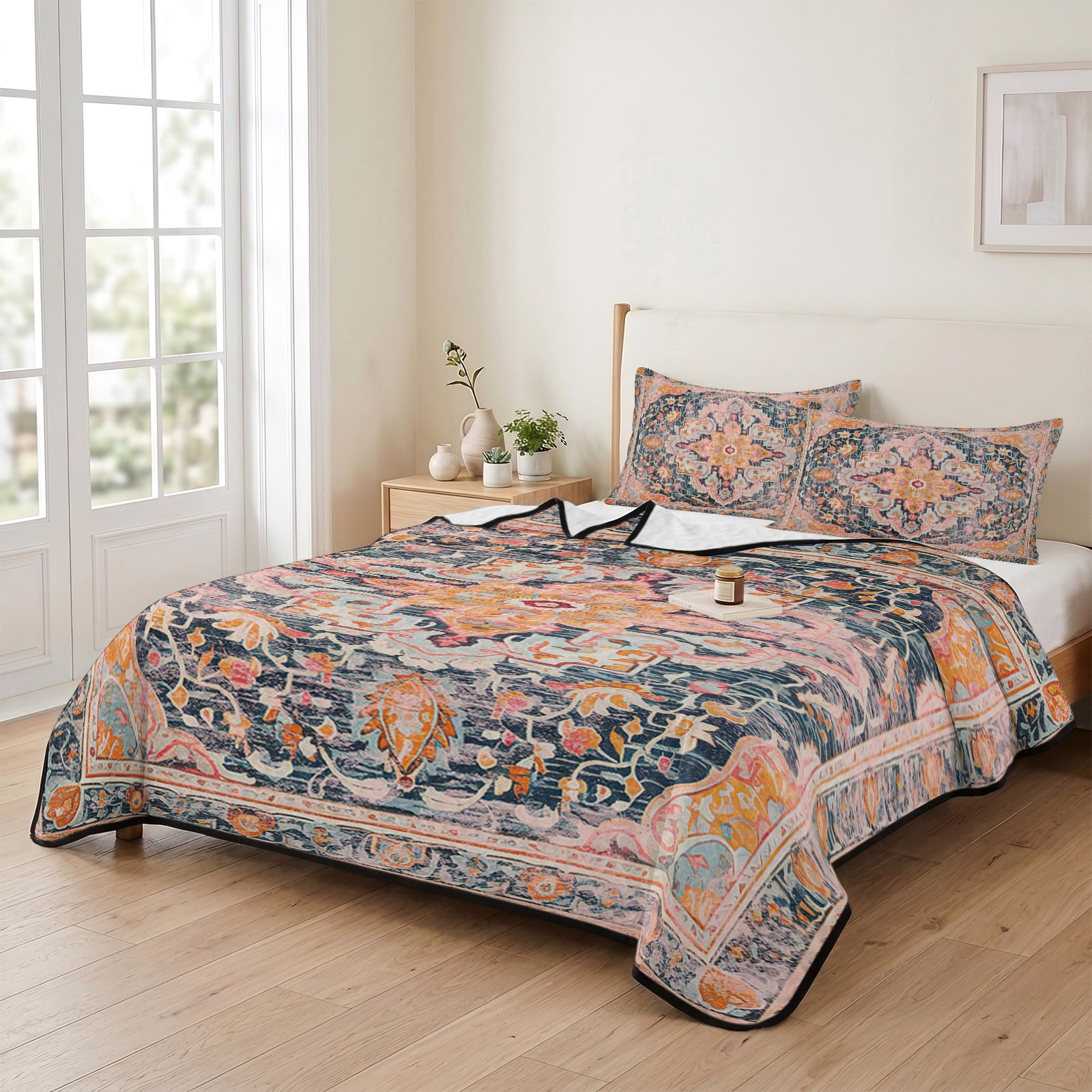 68x98in Quilt Bedding Set, Medieval Retro Floral Texture Lightweight ...