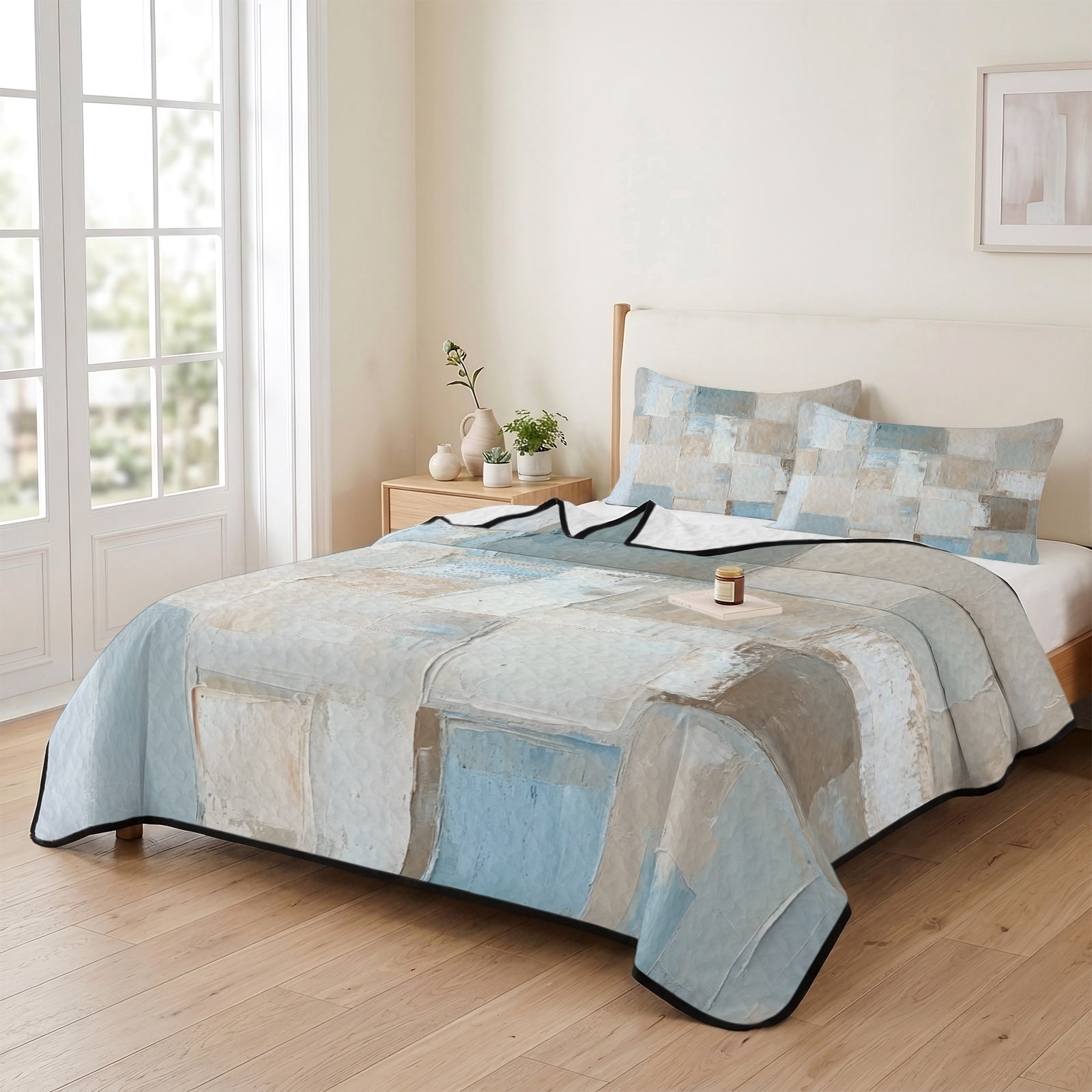 68x98in Quilt Bedding Set, Modern Minimalist Color Block Lightweight ...